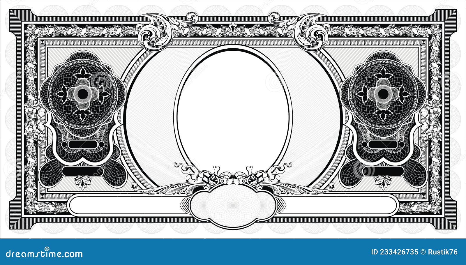Layout of a Classic Banknote with a Portrait in the Middle Black Stock ...