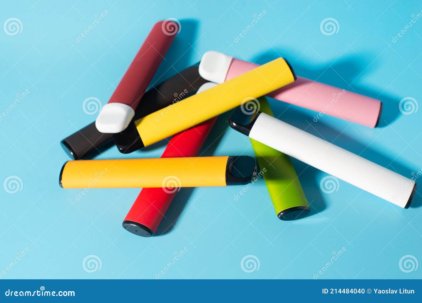 Layout of Colorful Disposable Electronic Cigarettes with Shadows on a ...