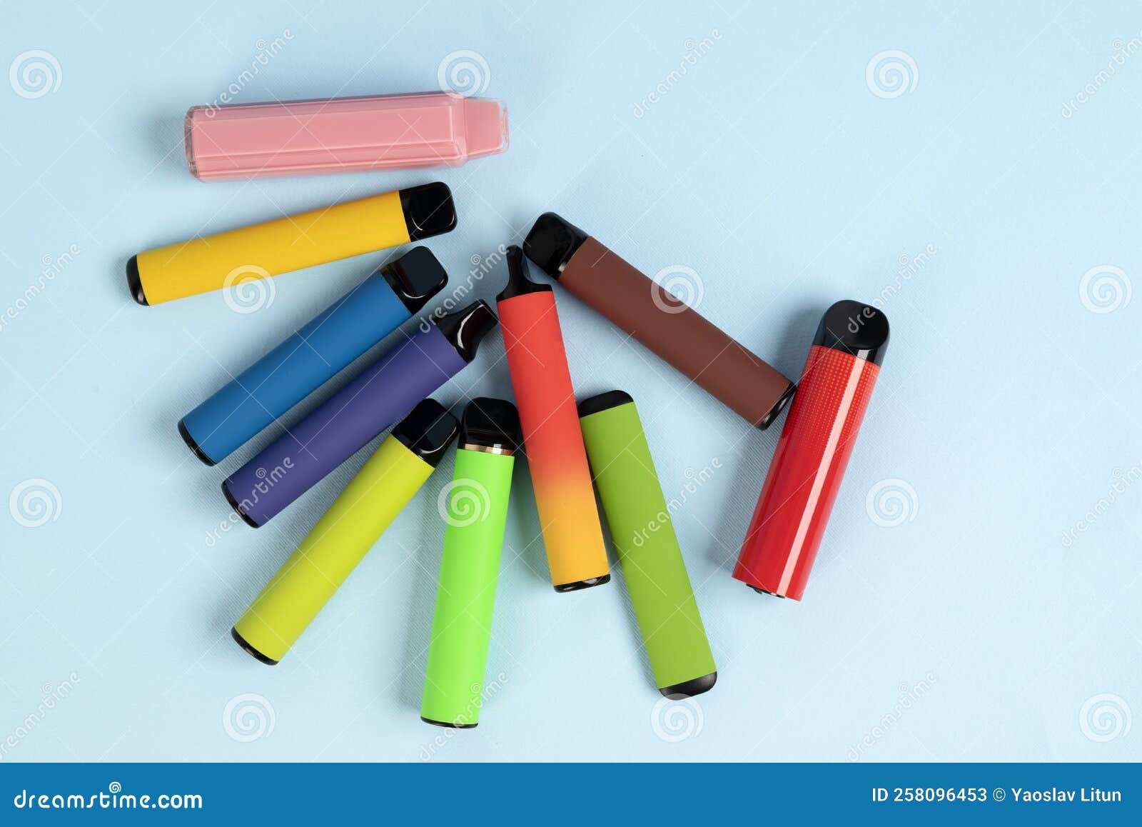 Layout of Colorful Disposable Electronic Cigarettes with Shadows on a ...