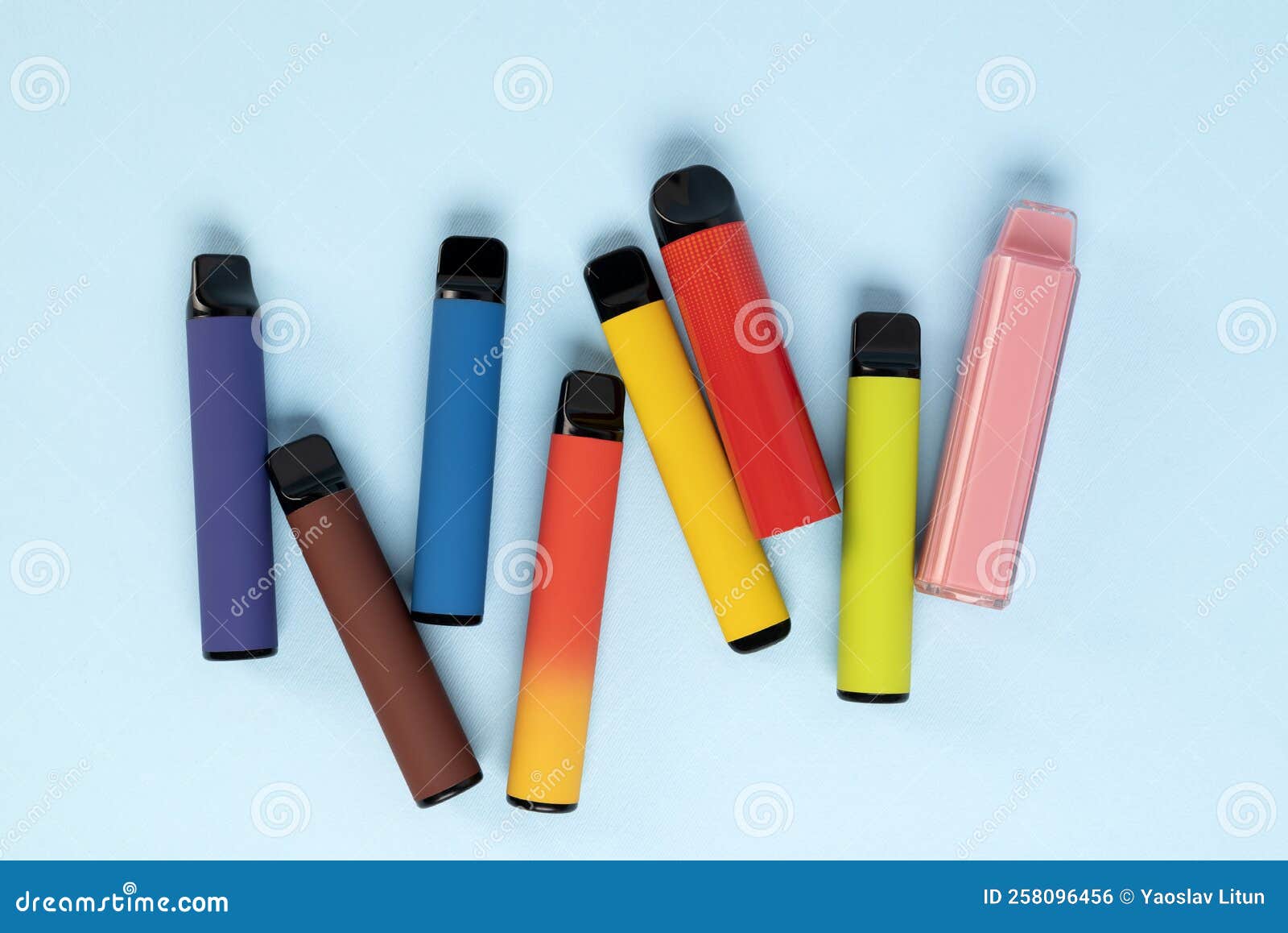 Layout of Colorful Disposable Electronic Cigarettes with Shadows on a ...