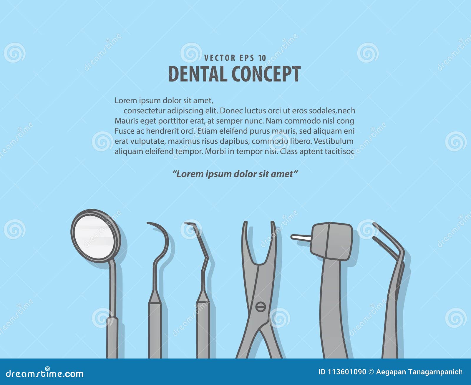 Layout Dental Tools Illustration Vector on Blue Background. Dent Stock ...