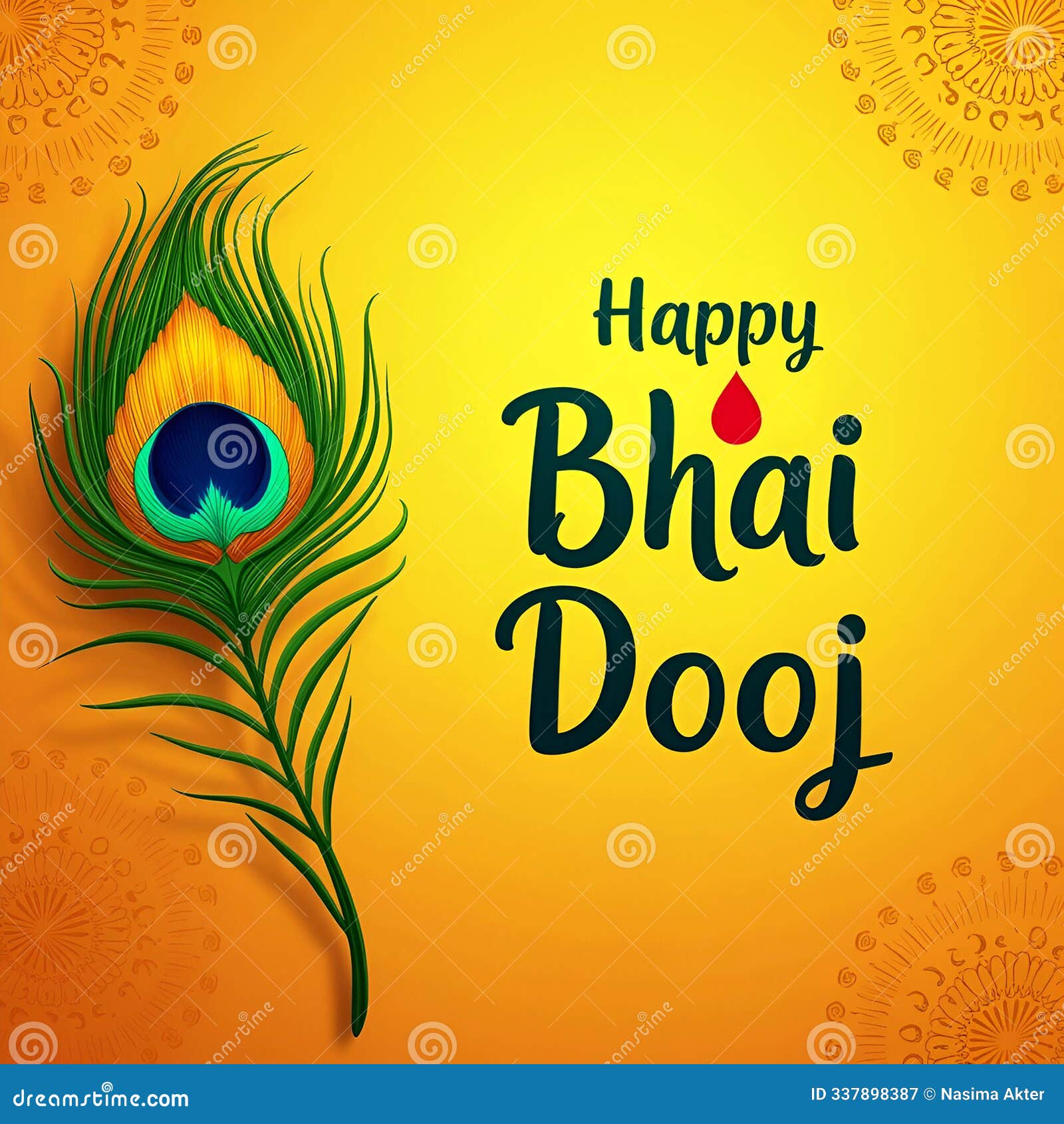 Happy Bhai Dooj Yellow with Peacock Feather Stock Illustration ...