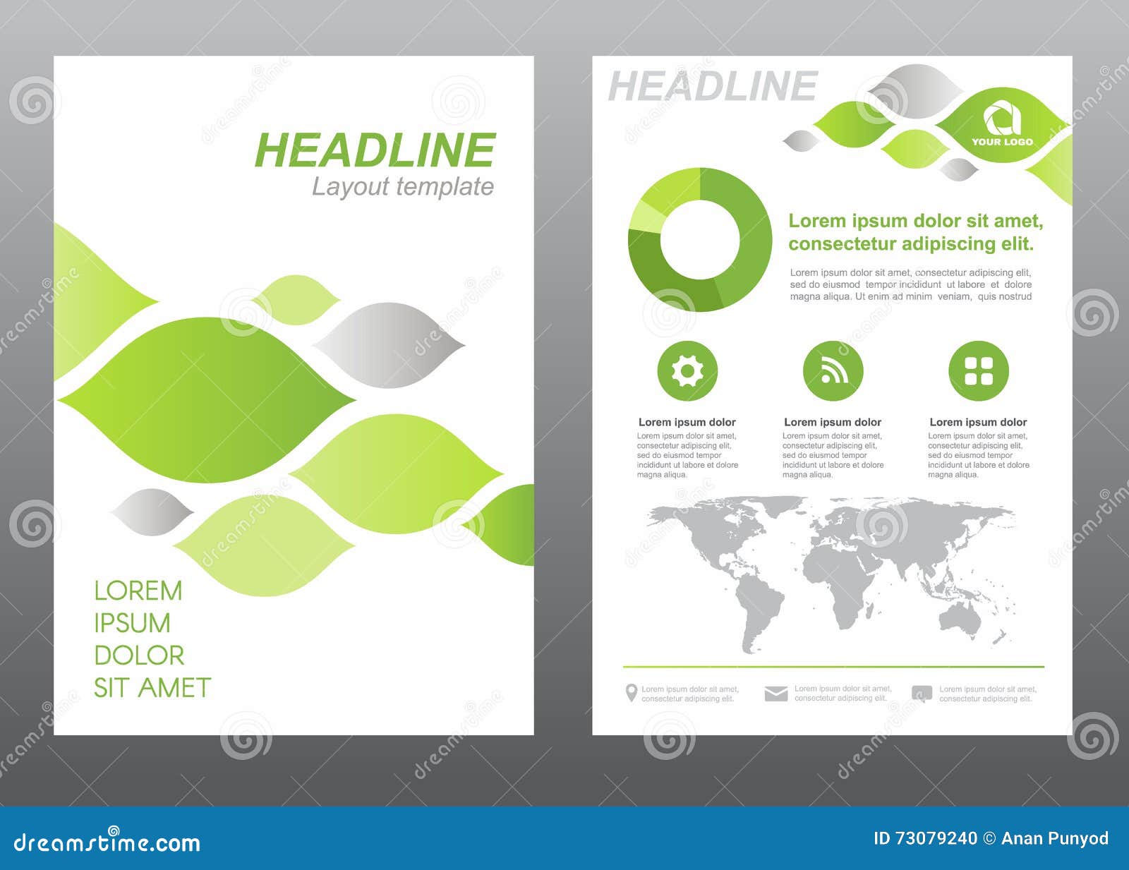 Layout Flyer Template Size A4 Cover Page Green and Gray Leaf Abstract ...