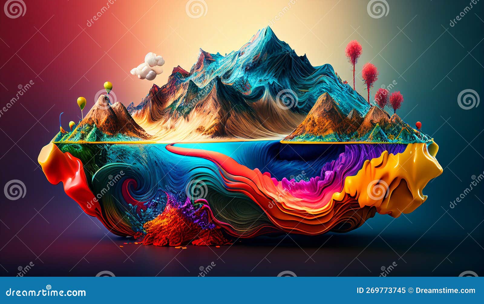 Layout of Half of the Earth with Mountains and Landscape and Multi ...