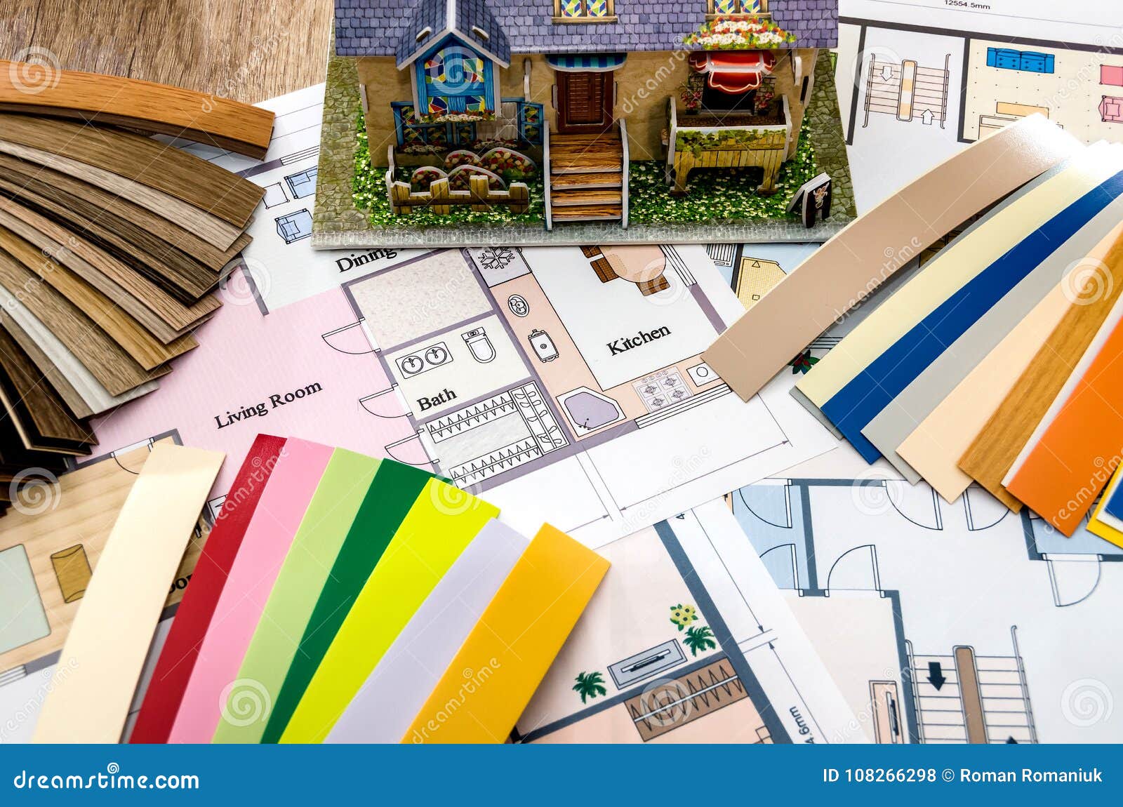 Layout and House Plan with Color Samples. Stock Photo - Image of pencil ...