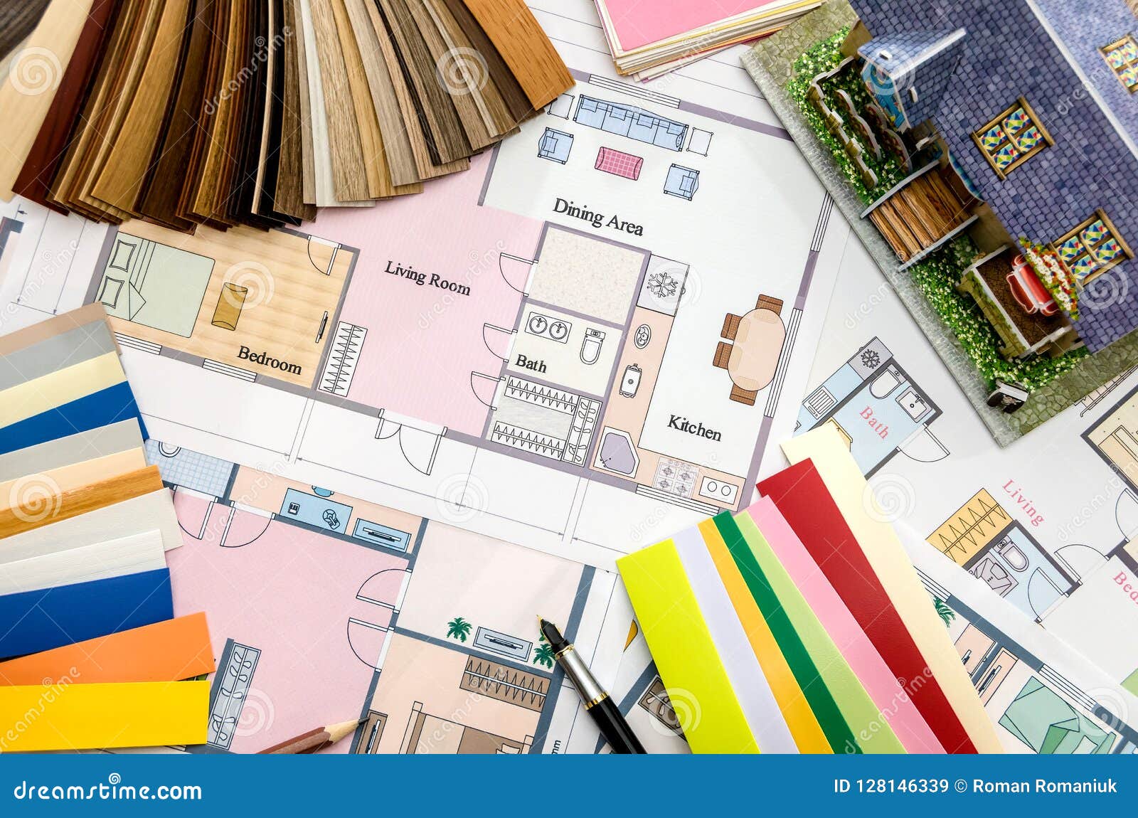 Layout and House Plan with Color Stock Image - Image of interior ...