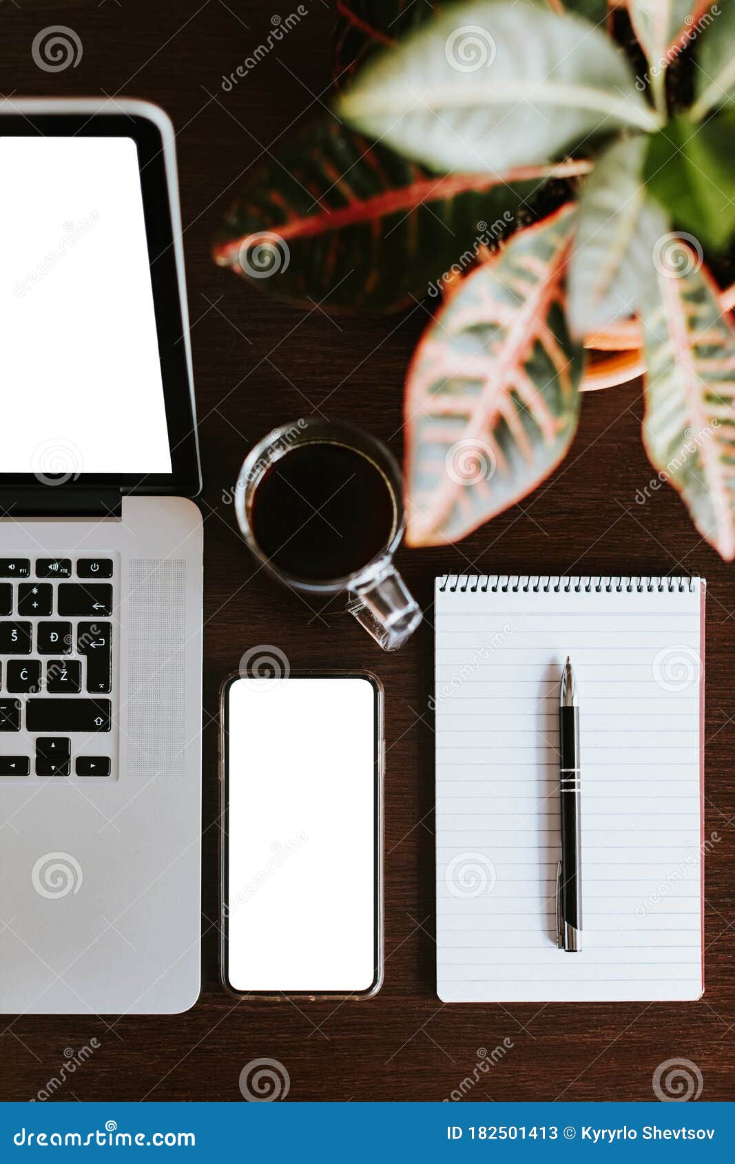 Layout Of A Laptop, Notepad, Pen, And Letters On The Background Of ...
