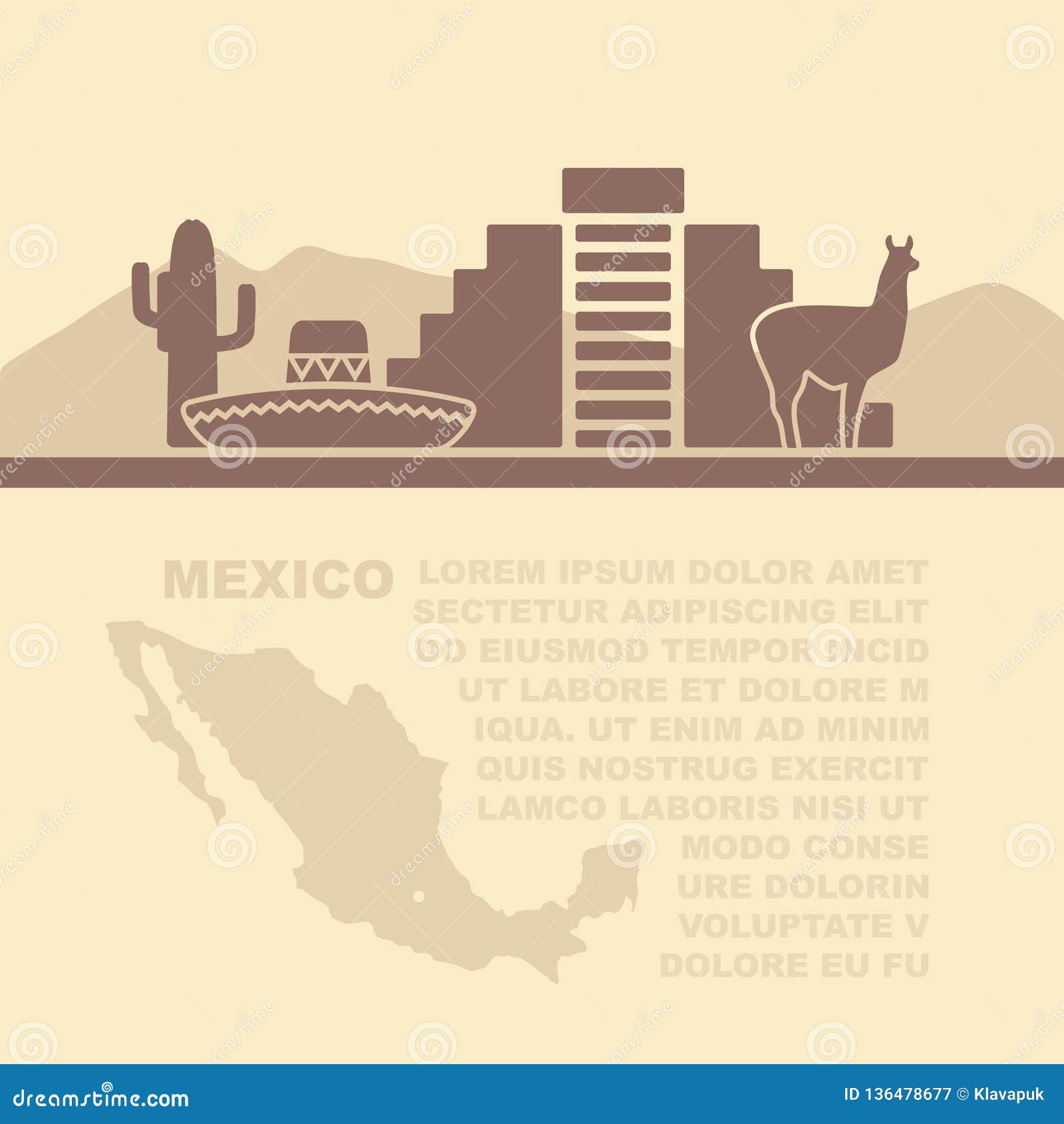 Template Leaflets with a Map and Symbols of the Mexico and Place for ...