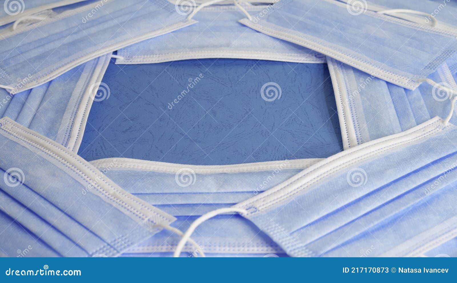 Layout Made of Medical Masks with Blue Paper Card Note. Negative Space ...