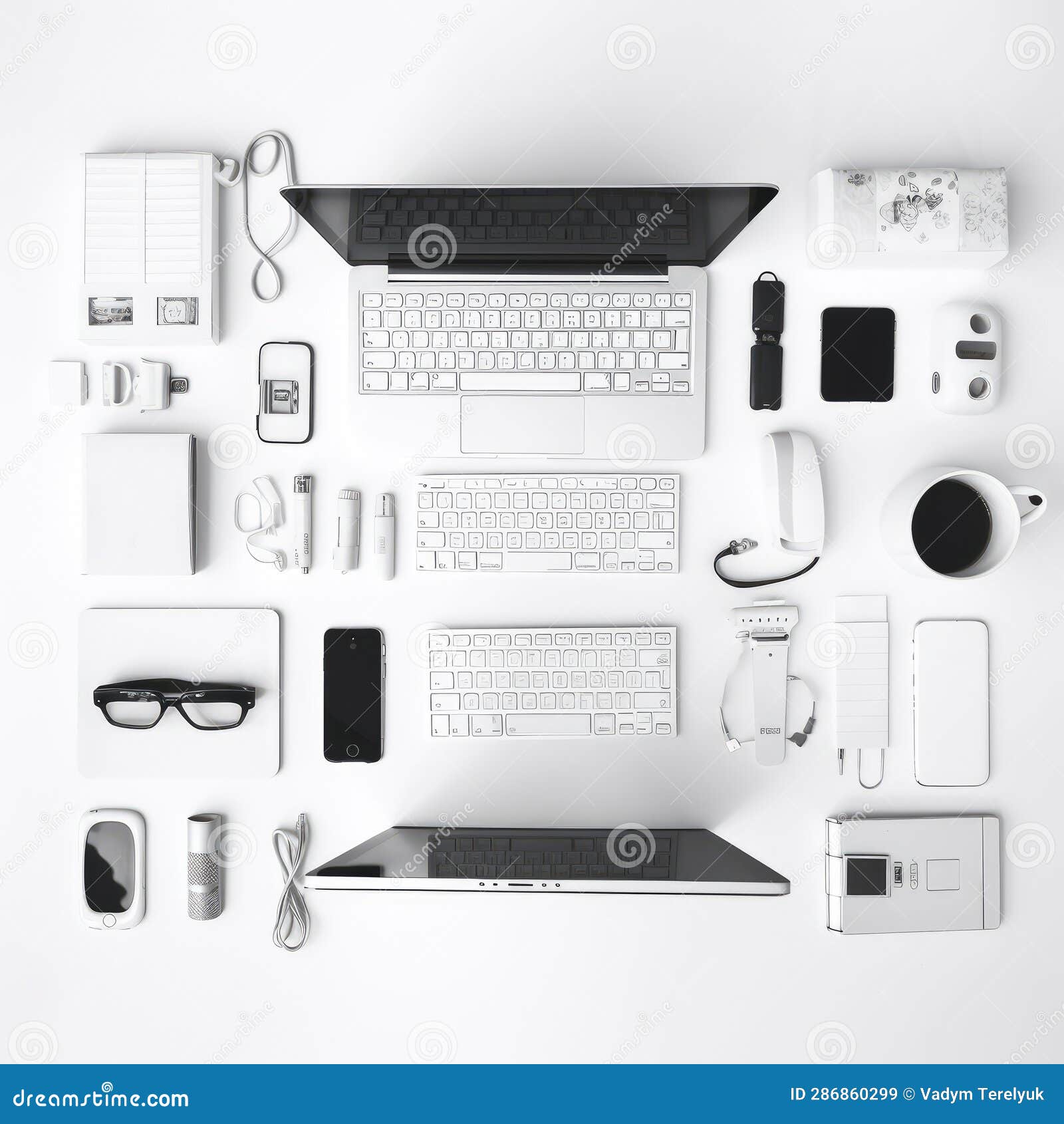Layout of Modern Gadgets and Accessories of White Color at White ...