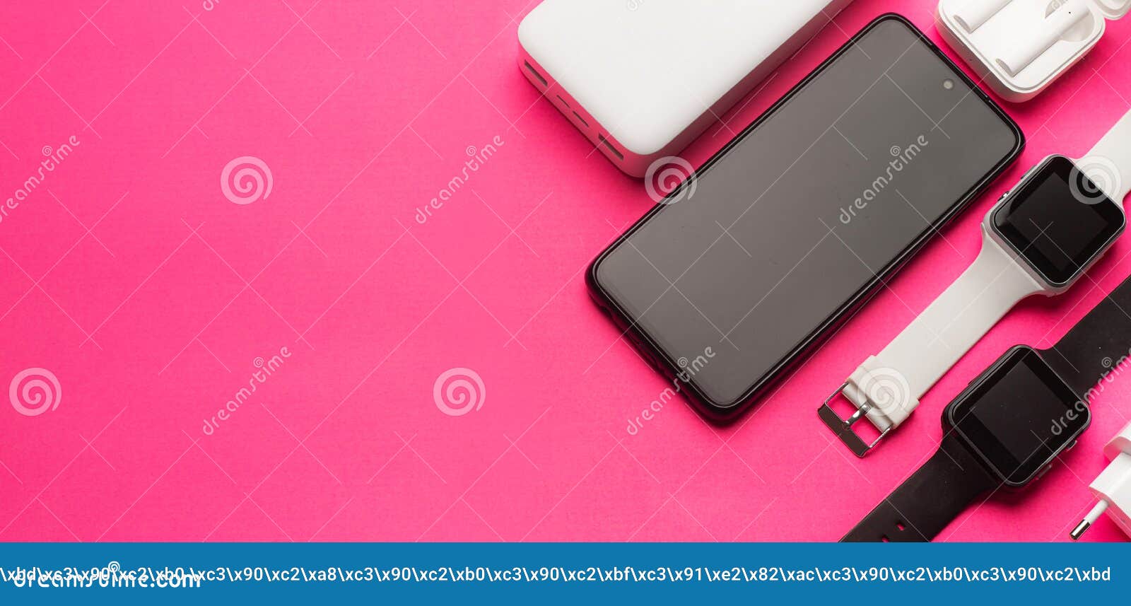 Layout of Modern Gadgets on a Pink Background . Online Communication ...