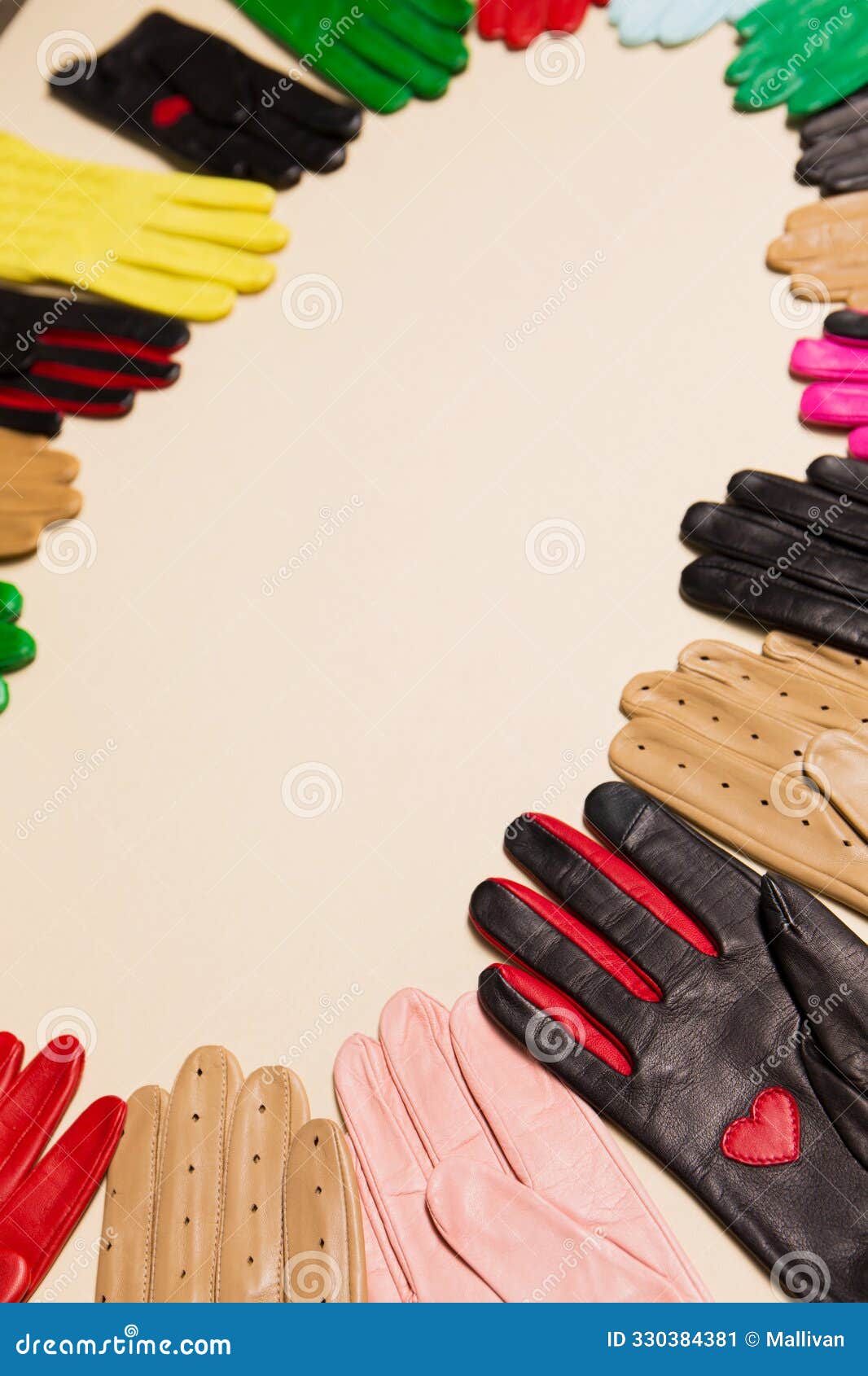 Layout of Multi-colored Gloves on a Beige Background Stock Image ...