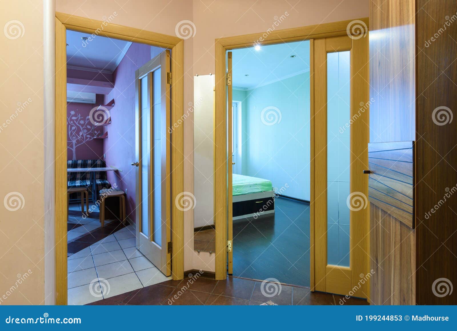 Layout of a One-room Apartment, View from the Hallway To Open Doors To ...