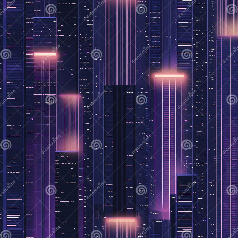 Layout Pattern Featuring Repetitive Synthwave Skyscrapers with Neon ...