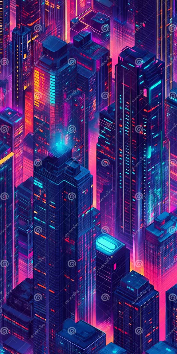 Layout Pattern Featuring Repetitive Synthwave Skyscrapers with Neon ...