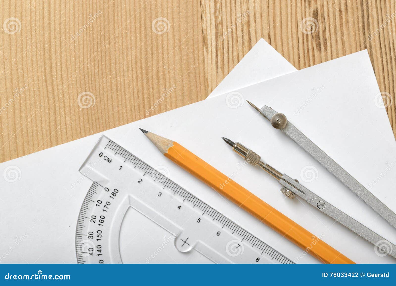 Protractor, Pencil And Eraser Lying On A Sheet Of Graph Paper Royalty ...