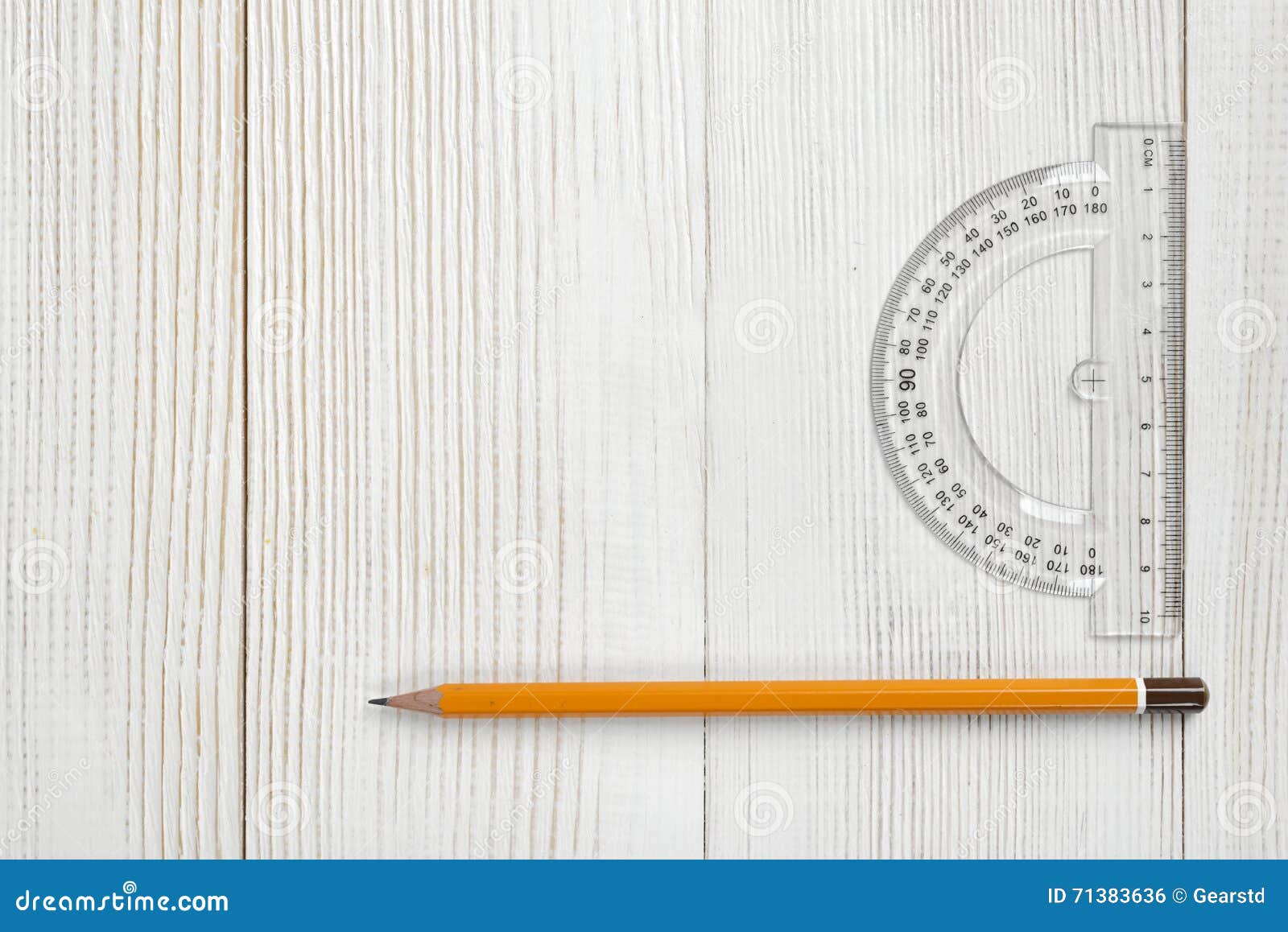 Layout with Protractor and Pencil on Wooden Surface. Stock Photo ...