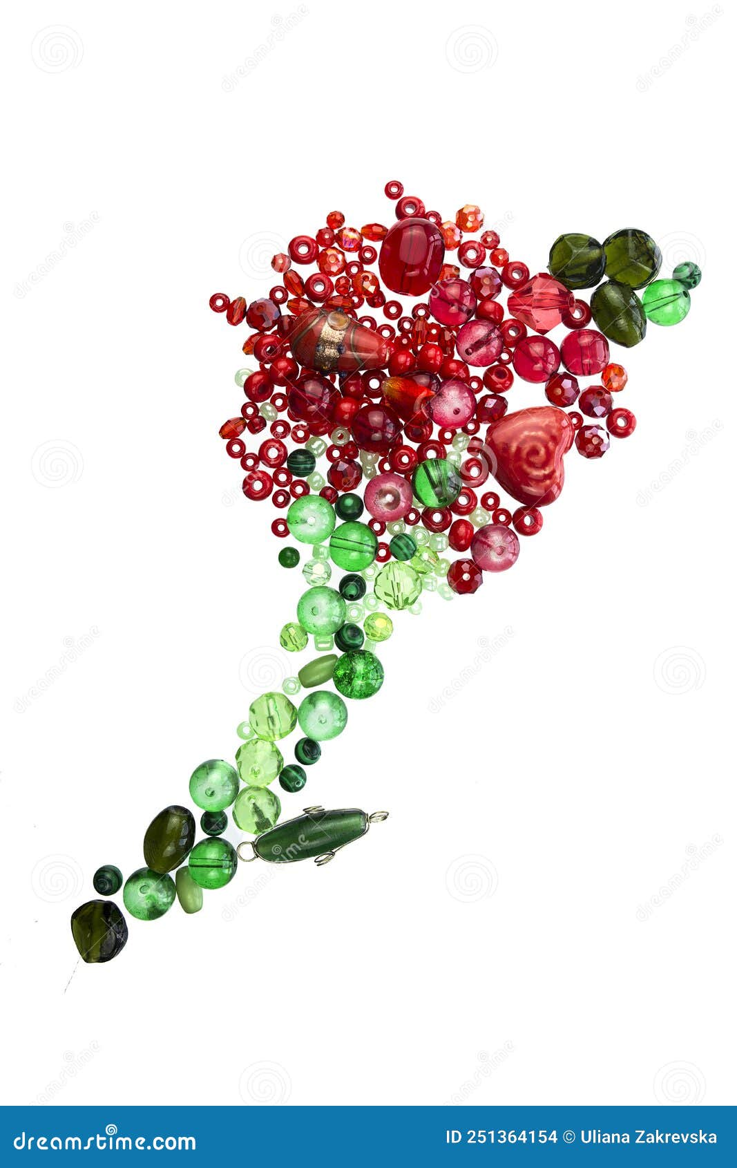 Layout of Red and Green Beads Spreaded in the Shape of a Flower Stock ...