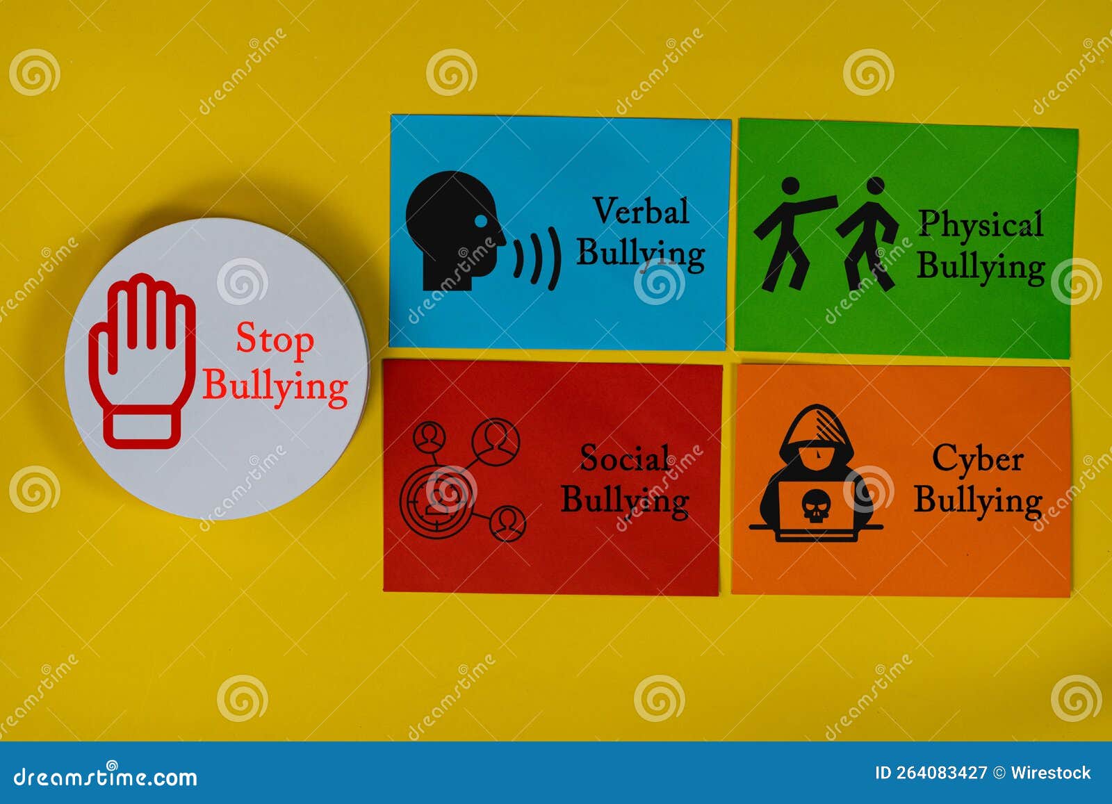 Layout of a Round Platform with Text "STOP BULLYING" and Notes with ...