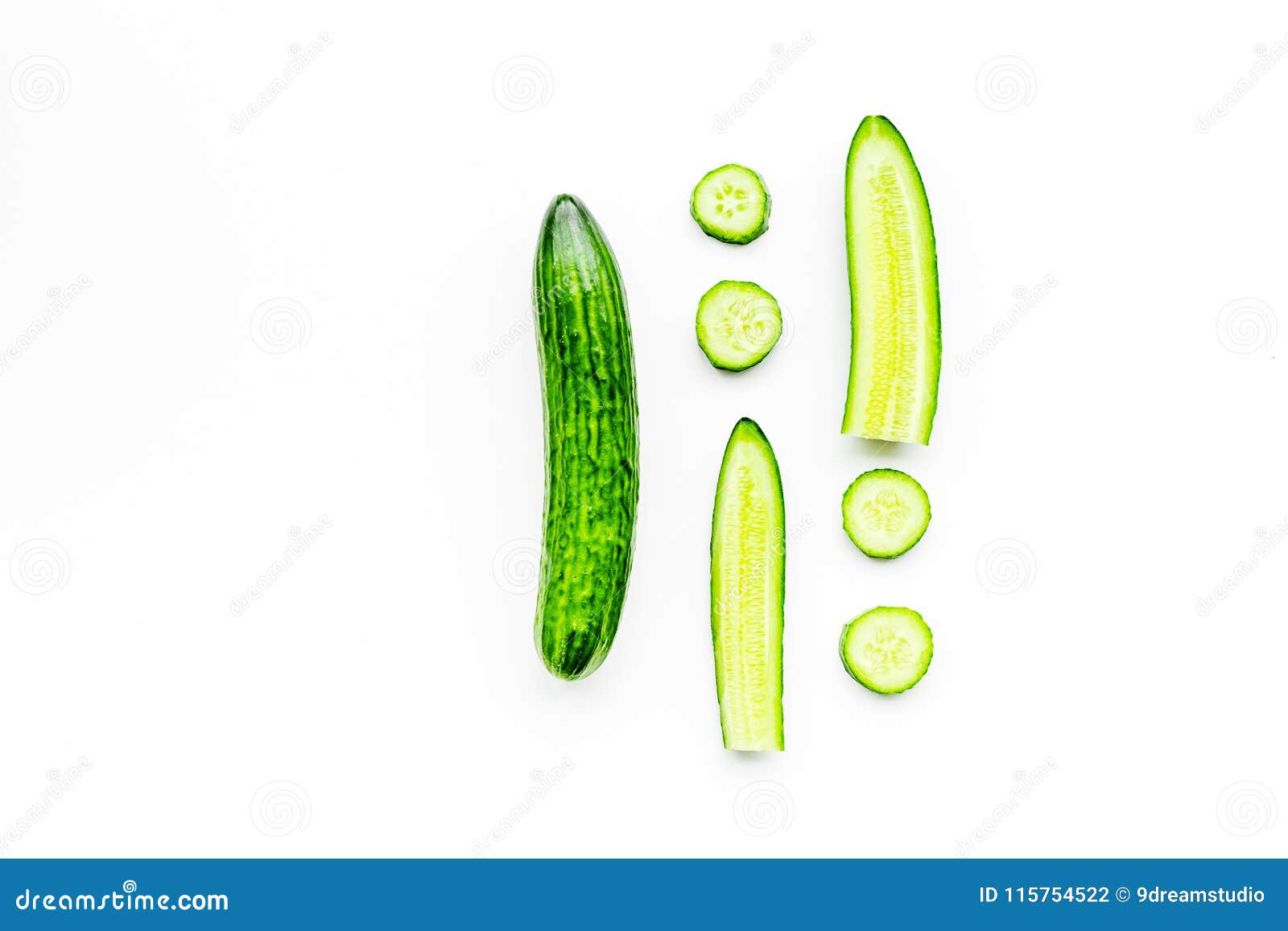 Layout of Sliced Cucumber on White Background Top View Copy Space ...
