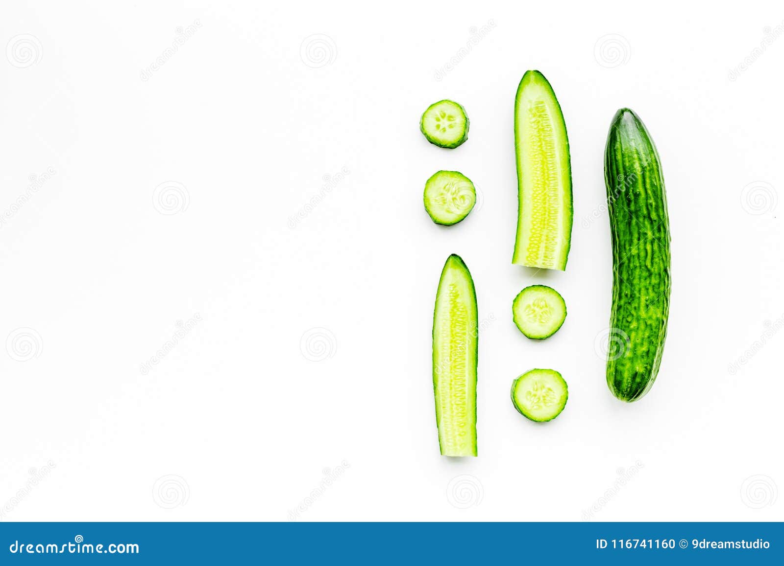 Layout of Sliced Cucumber on White Background Top View Copy Space ...