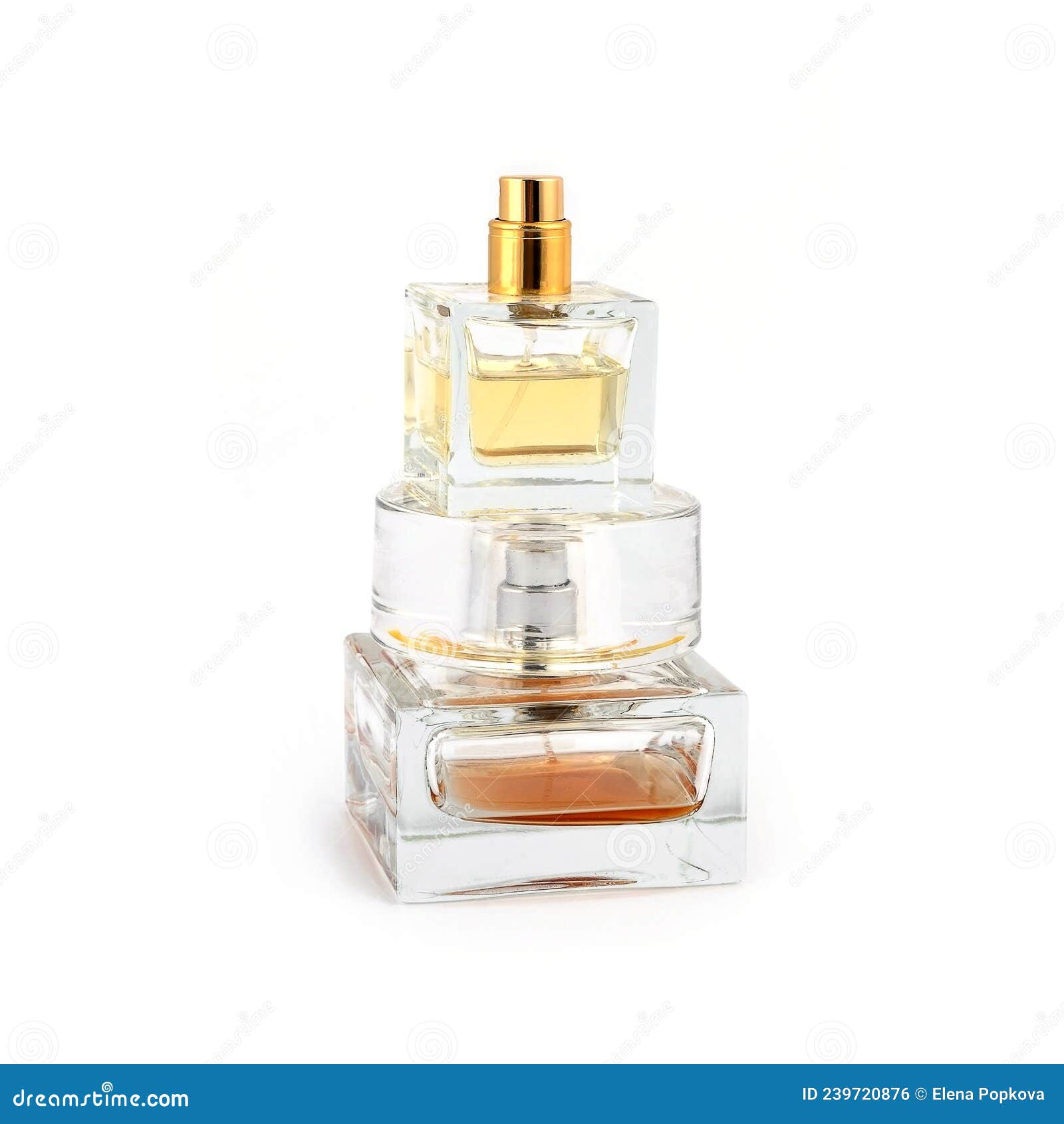 Layout Stack of Perfume Bottles on a White Background Stock Photo ...