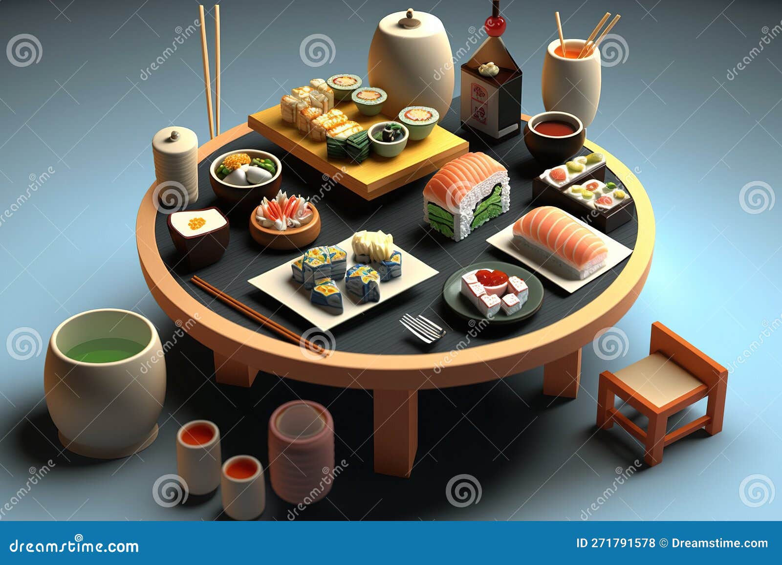 Layout of a Table with Sushi and Accessories in Japanese Style ...