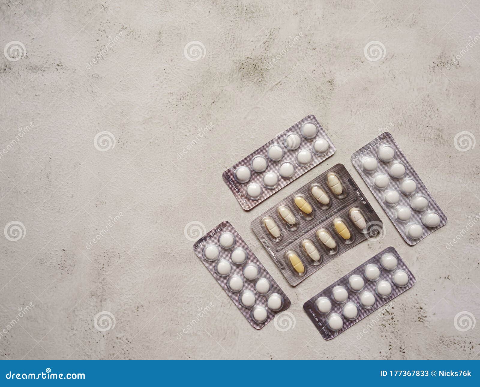 Layout of Tablets in Plastic Packaging on a Light Background Stock ...