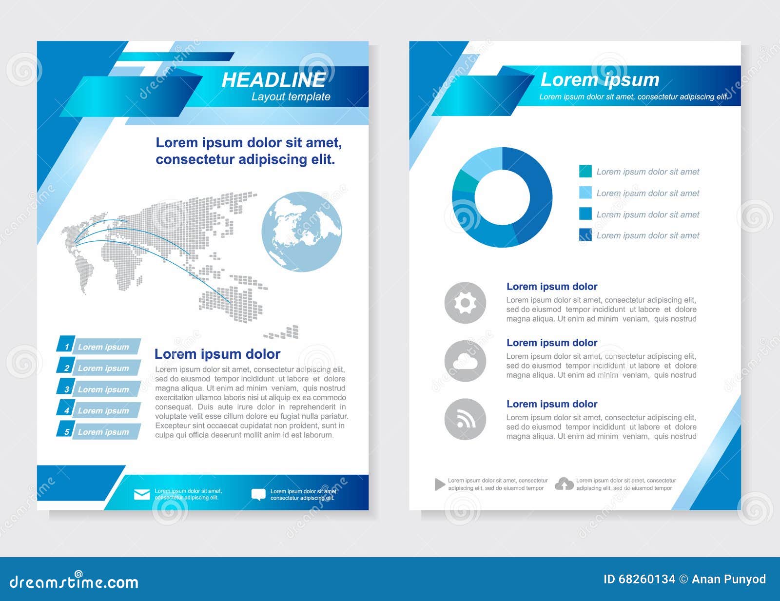 Layout Template Size A4 Front Page and Back Page Blue Square Oblique ...