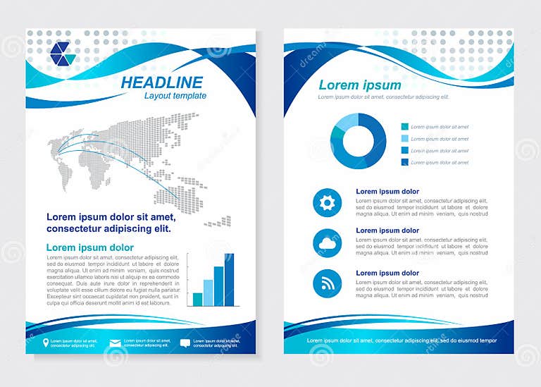 Layout Template Size A4 Front Page and Back Page Blue Wave Vector ...