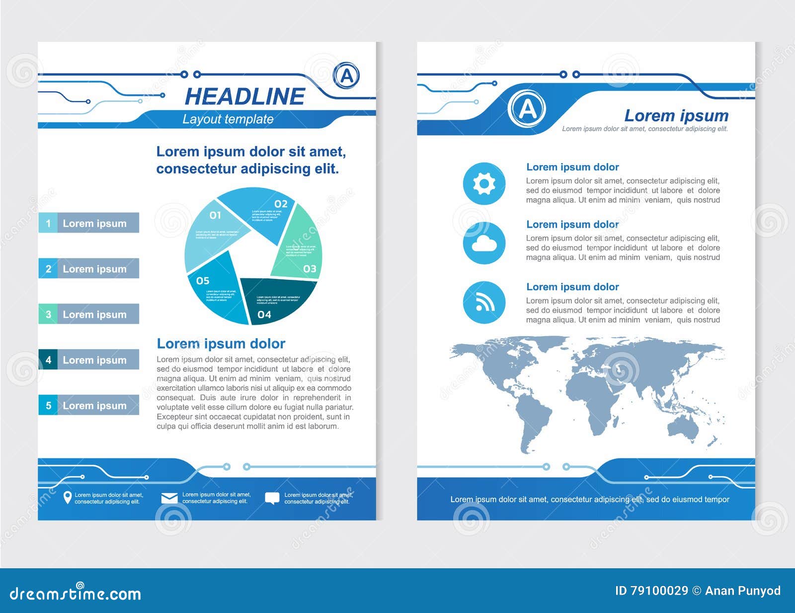 Layout Template Size A4 Front Page And Back Page Line Circuit Vector ...