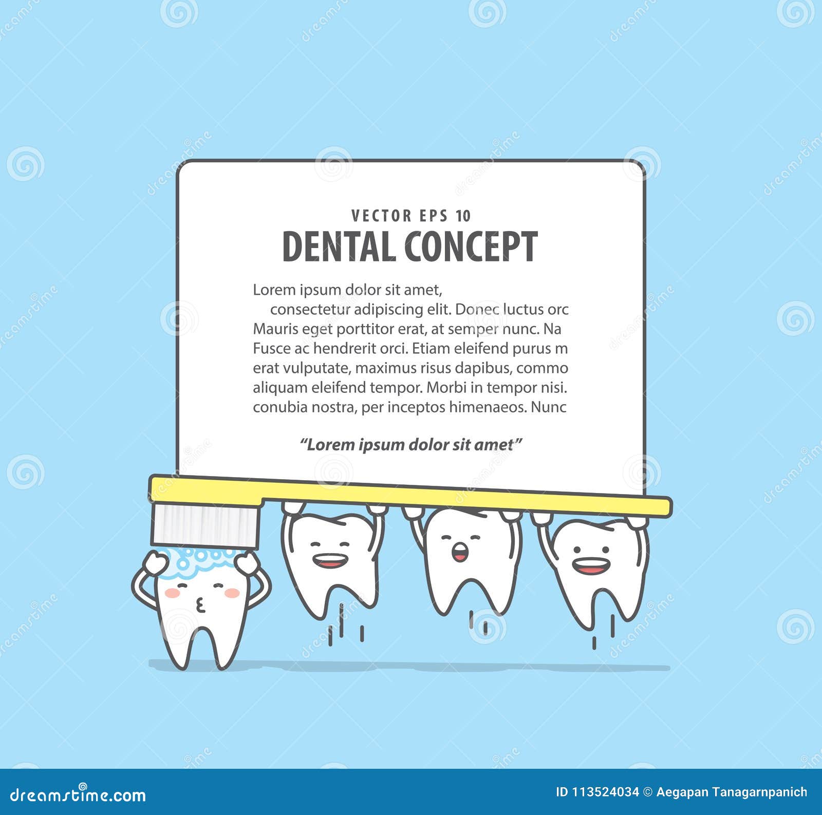 Layout Tooth Character Brushing Teeth with Frame Illustration Vector on ...