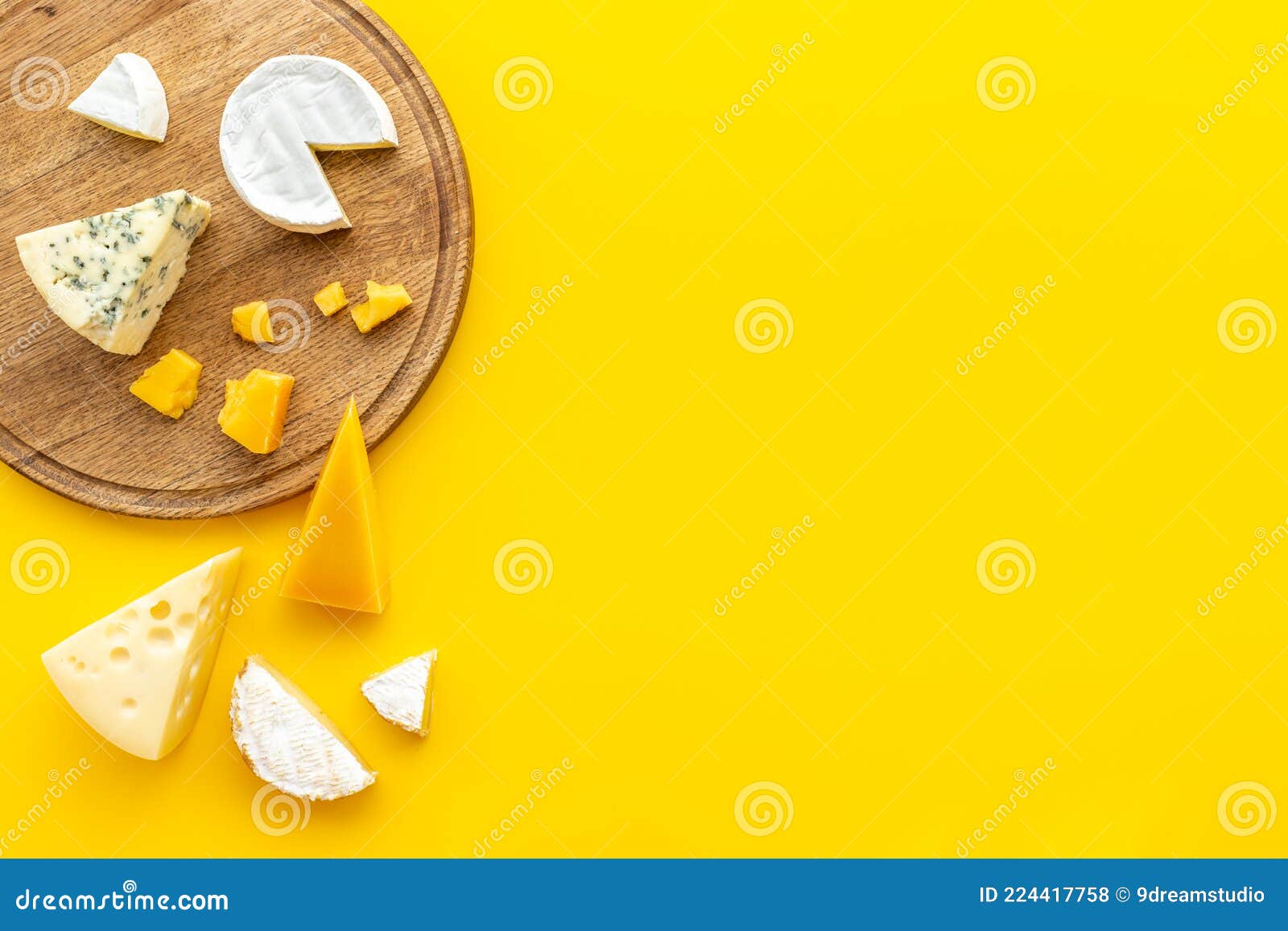 Layout of Various Types of Cheese. Dairy Products Flat Lay Stock Photo ...