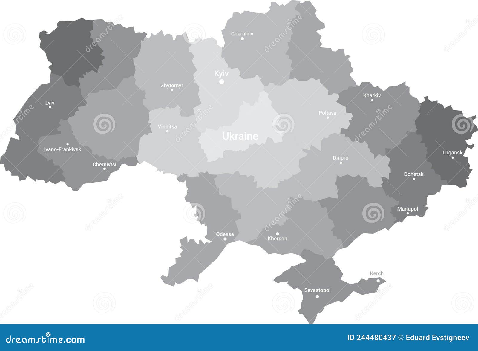 Geographical Map of Ukraine with the Borders of Its Constituent Regions ...