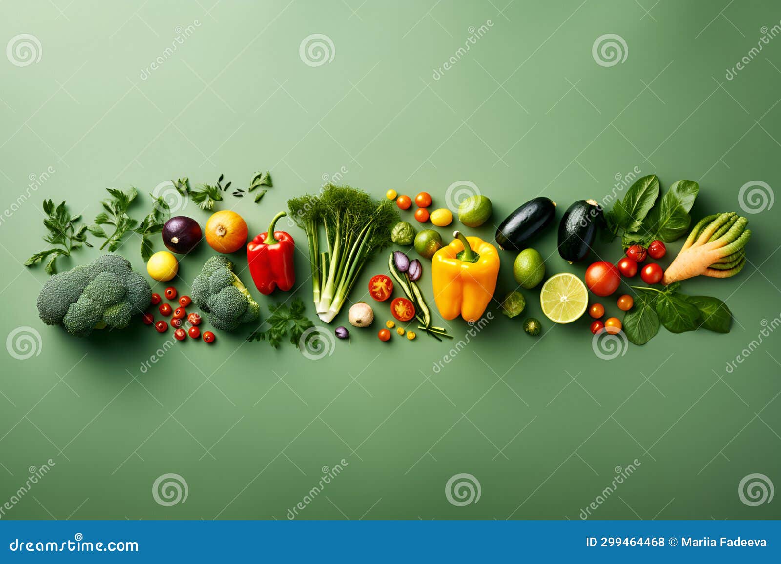 Layout of Vegetables on a Green Background with Space for Text and ...