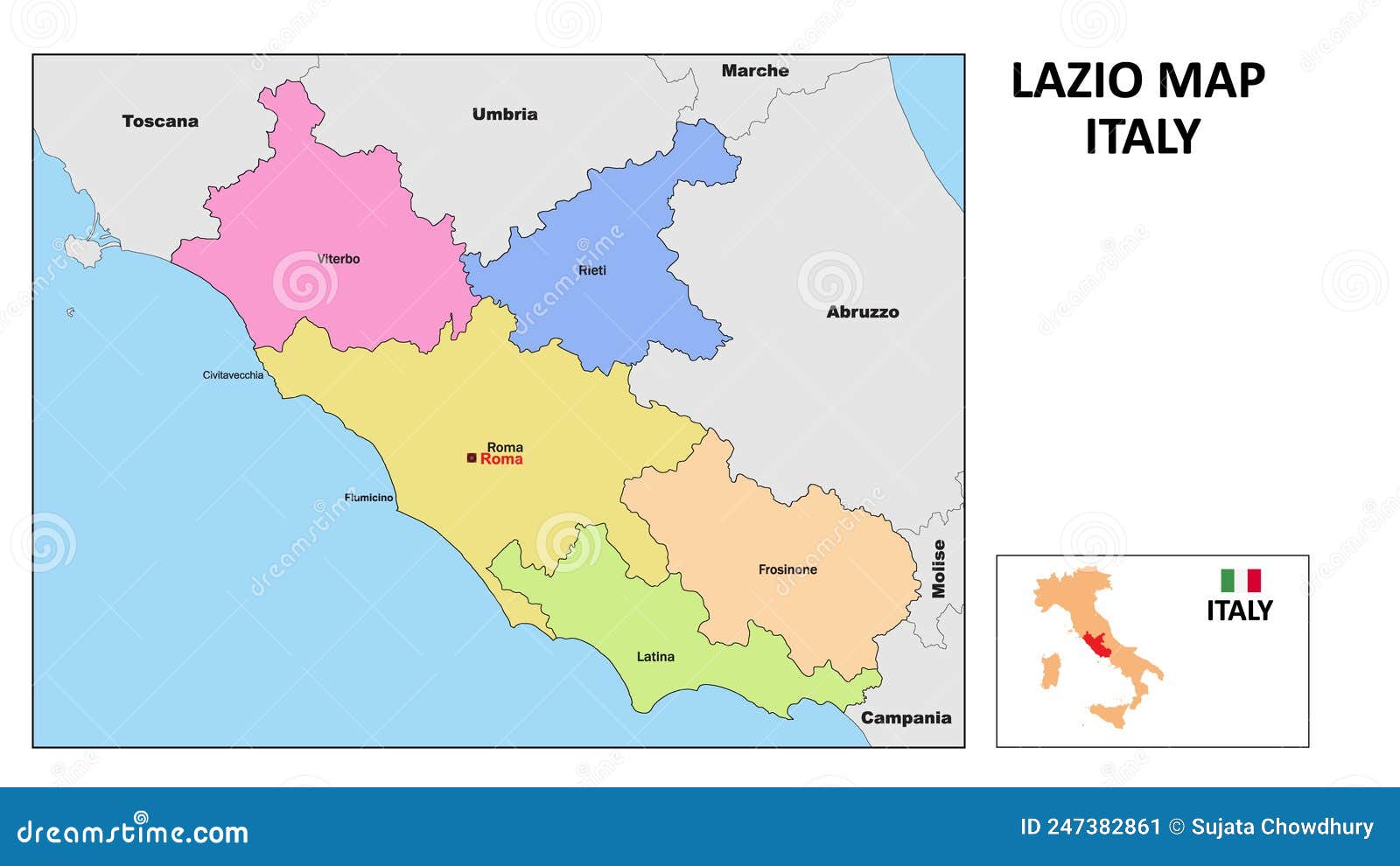 Lazio Map. State and District Map of Lazio Stock Vector - Illustration ...