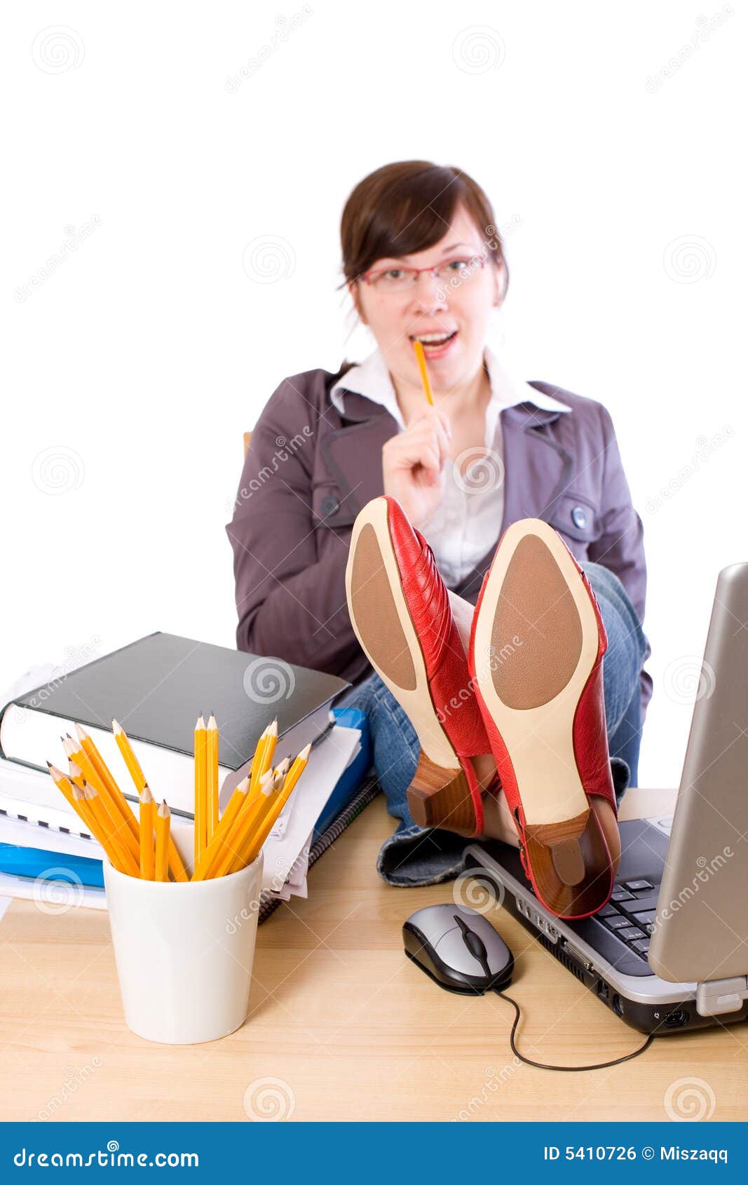 Lazy, Bored Female Office Worker, Isolated Stock Photo - Image of ...