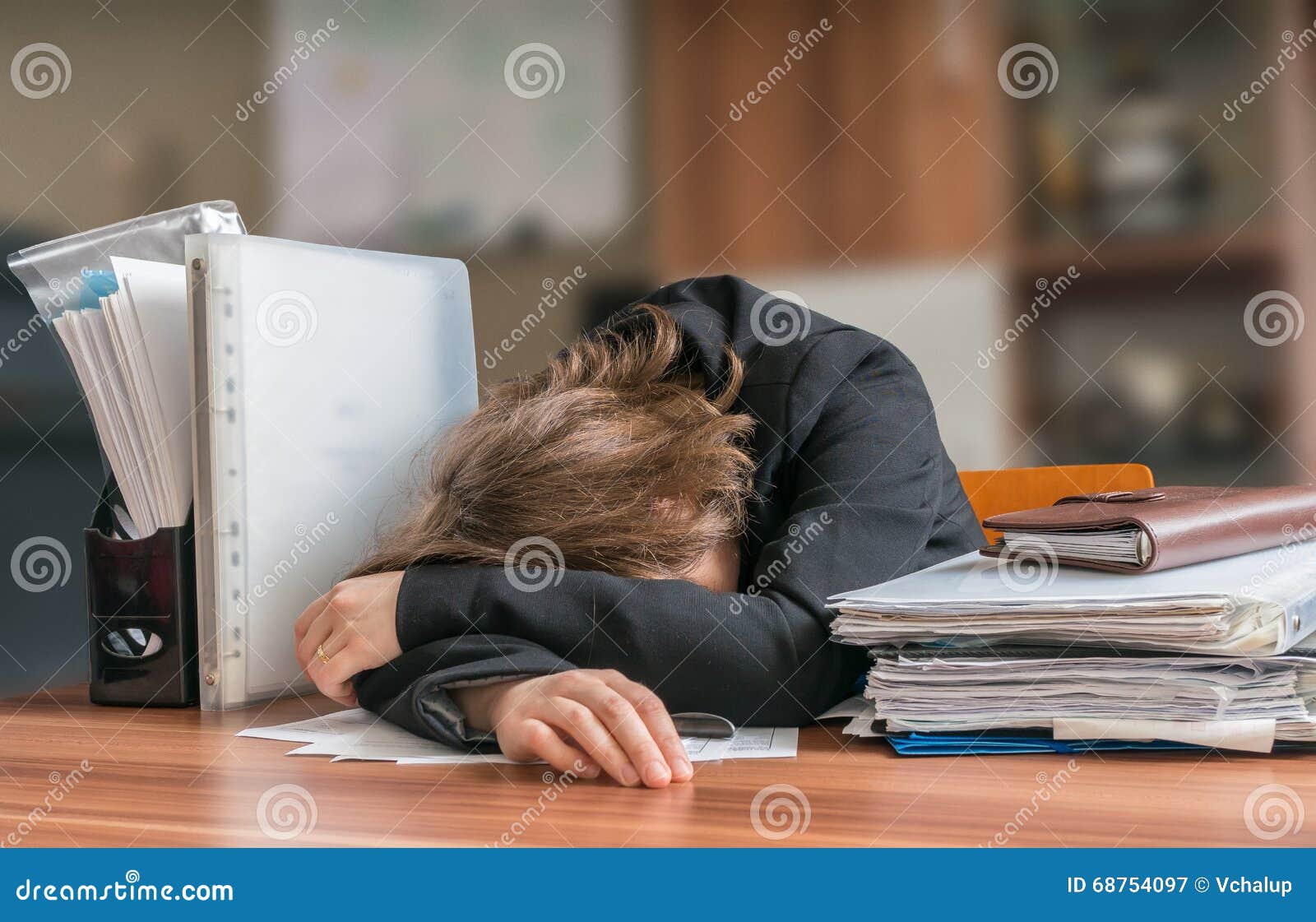 Lazy Business Woman Sleeping on Desk in Office Stock Image - Image of ...