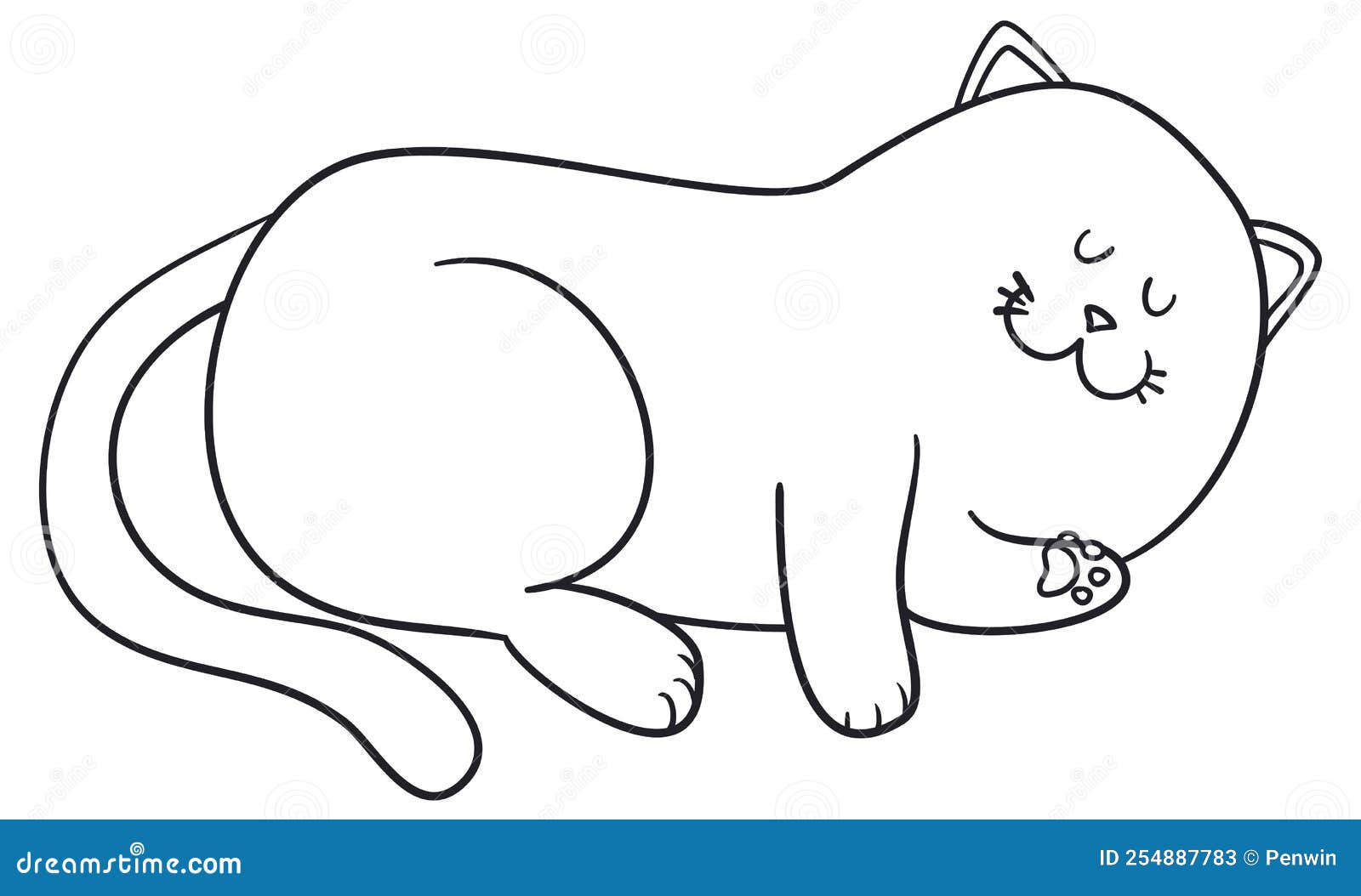 Lazy Cat in Outlines Taking a Nap, Vector Illustration Stock Vector ...