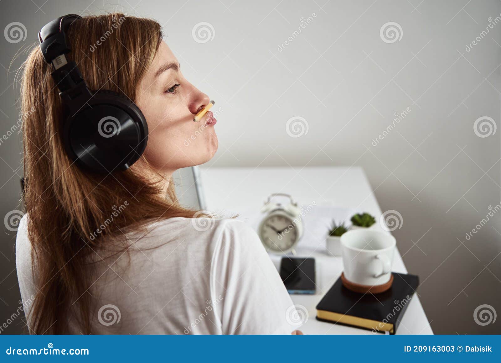 Lazy and Distracted Employee at Remote Work. Freelancer Woman Sitting ...