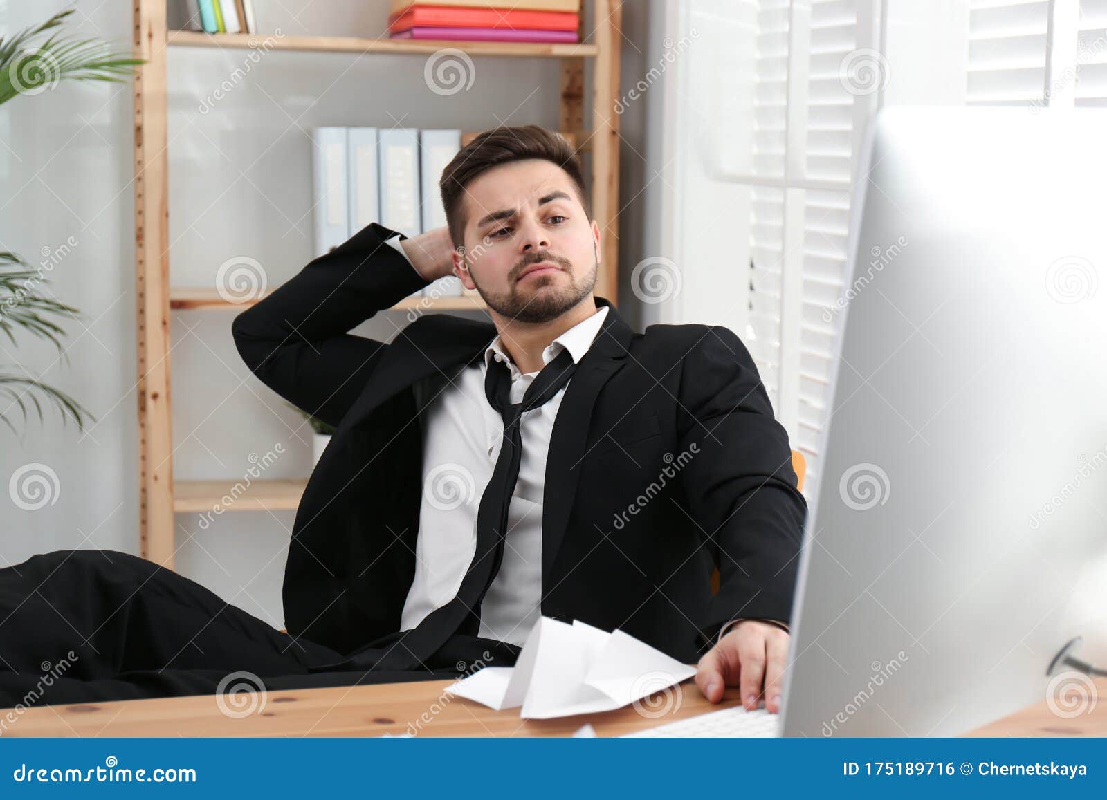 Lazy Employee Resting at Table Stock Photo - Image of computer, person ...