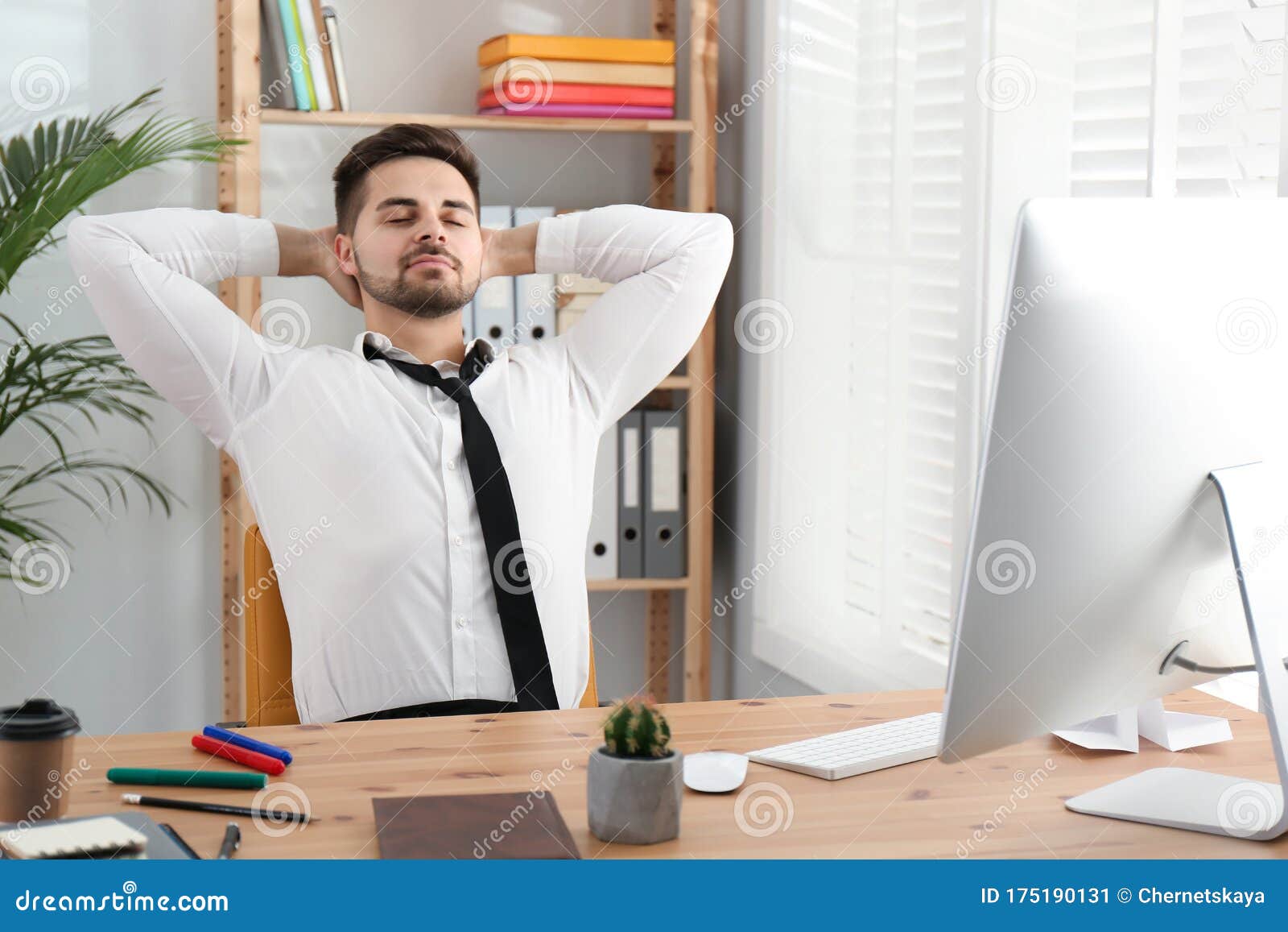 Lazy Employee Resting at Table in Office Stock Image - Image of ...
