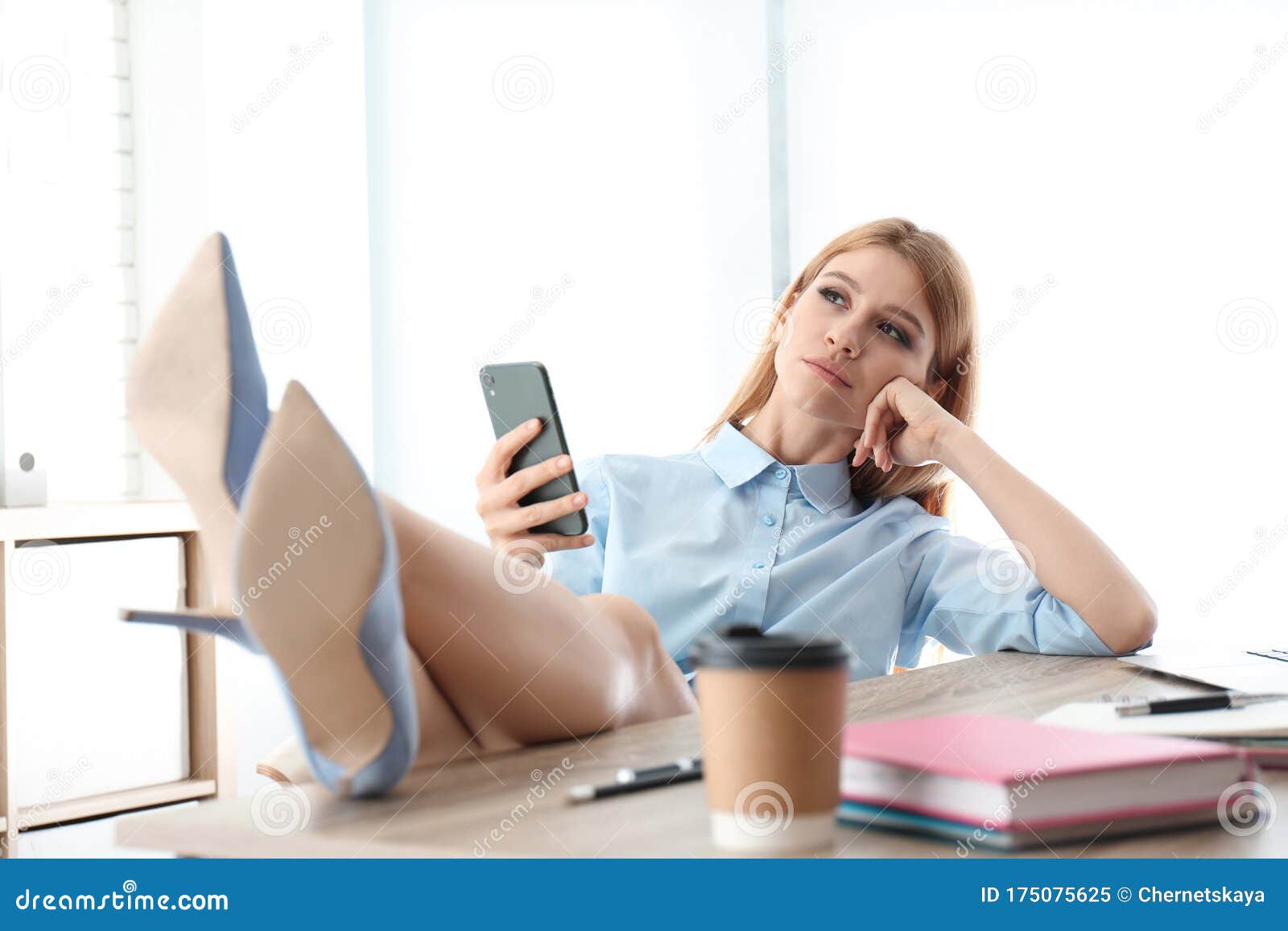 Lazy Employee Using Smartphone while Resting at Table Stock Image ... Lazy Employee Using Smartphone while Resting at Table Stock Image ...