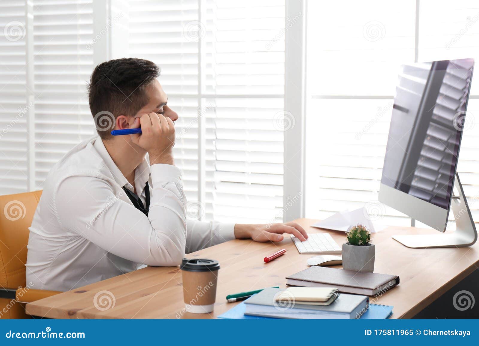 Lazy Employee Yawning At Table Royalty-Free Stock Photography ...