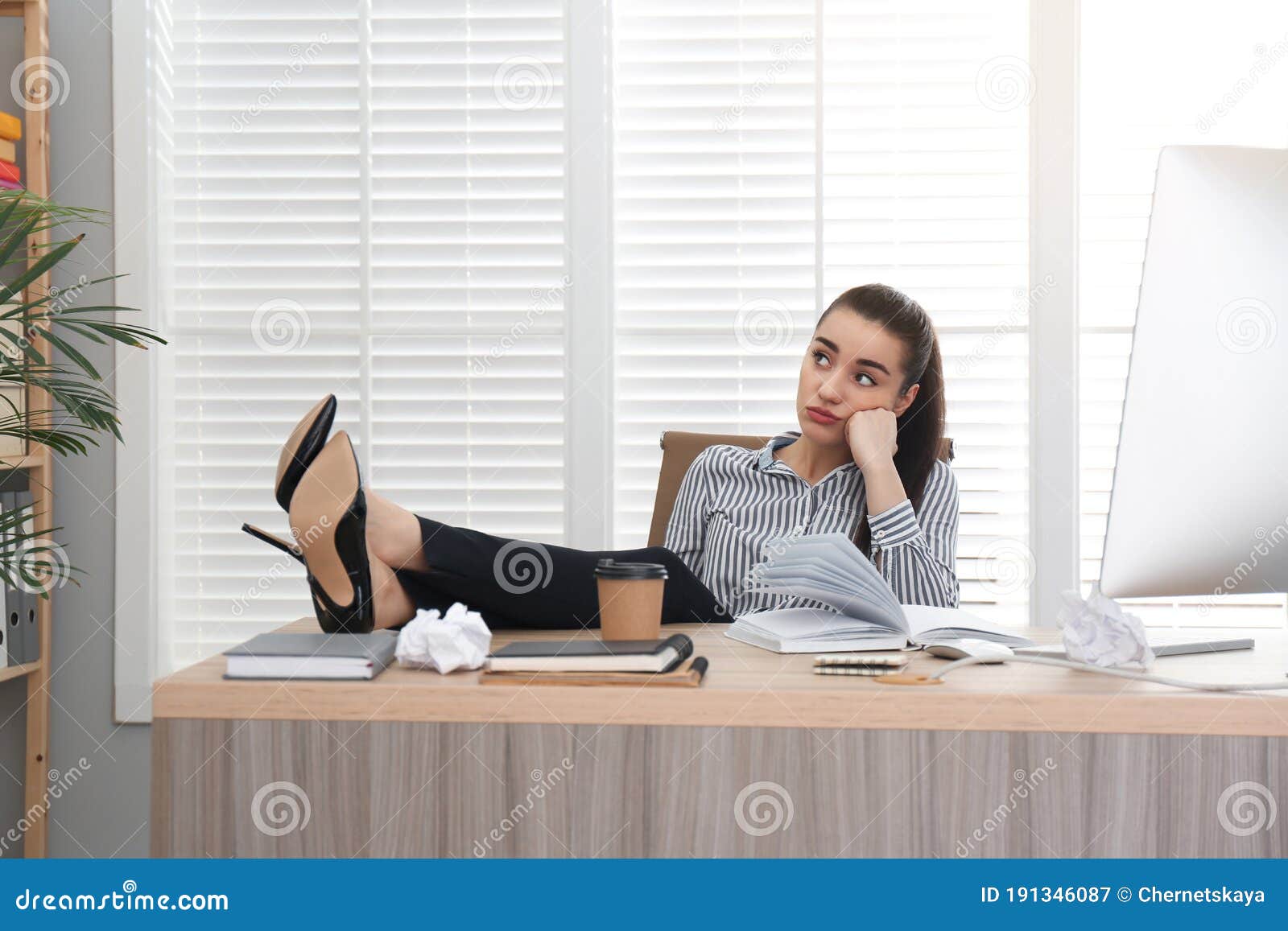 Lazy Employee Yawning At Table Royalty-Free Stock Photography ...