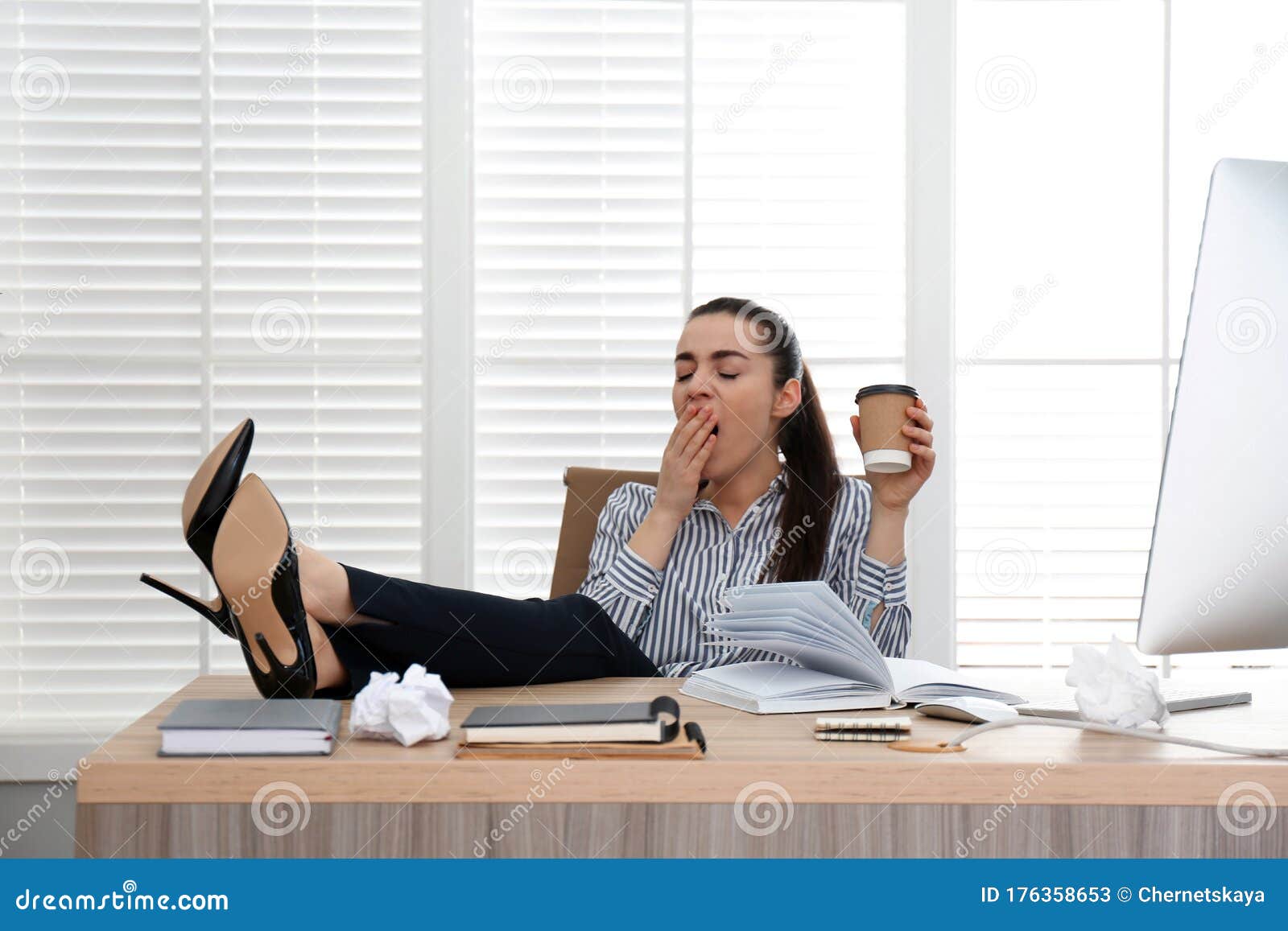 Lazy Employee Yawning In The Office Royalty-Free Stock Photography ...