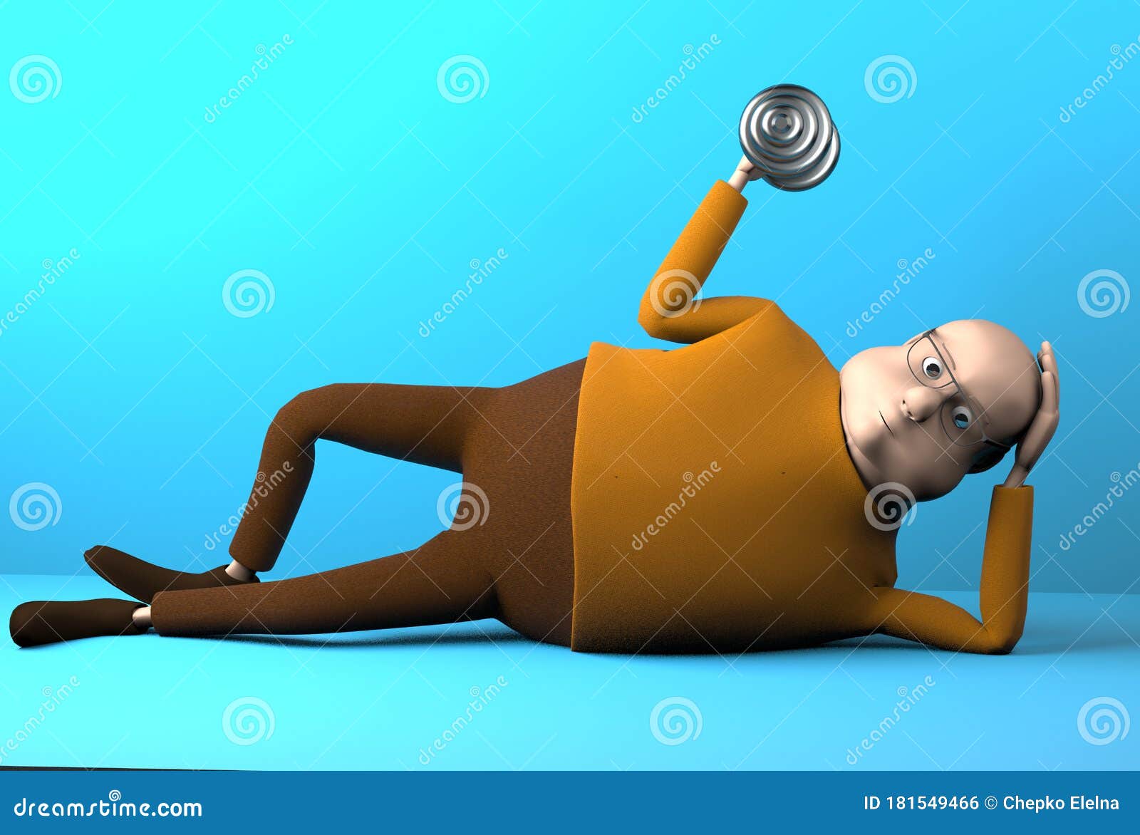 Lazy Man with Dumbbell in Hand Lying on the Floor,3d Render Stock ...