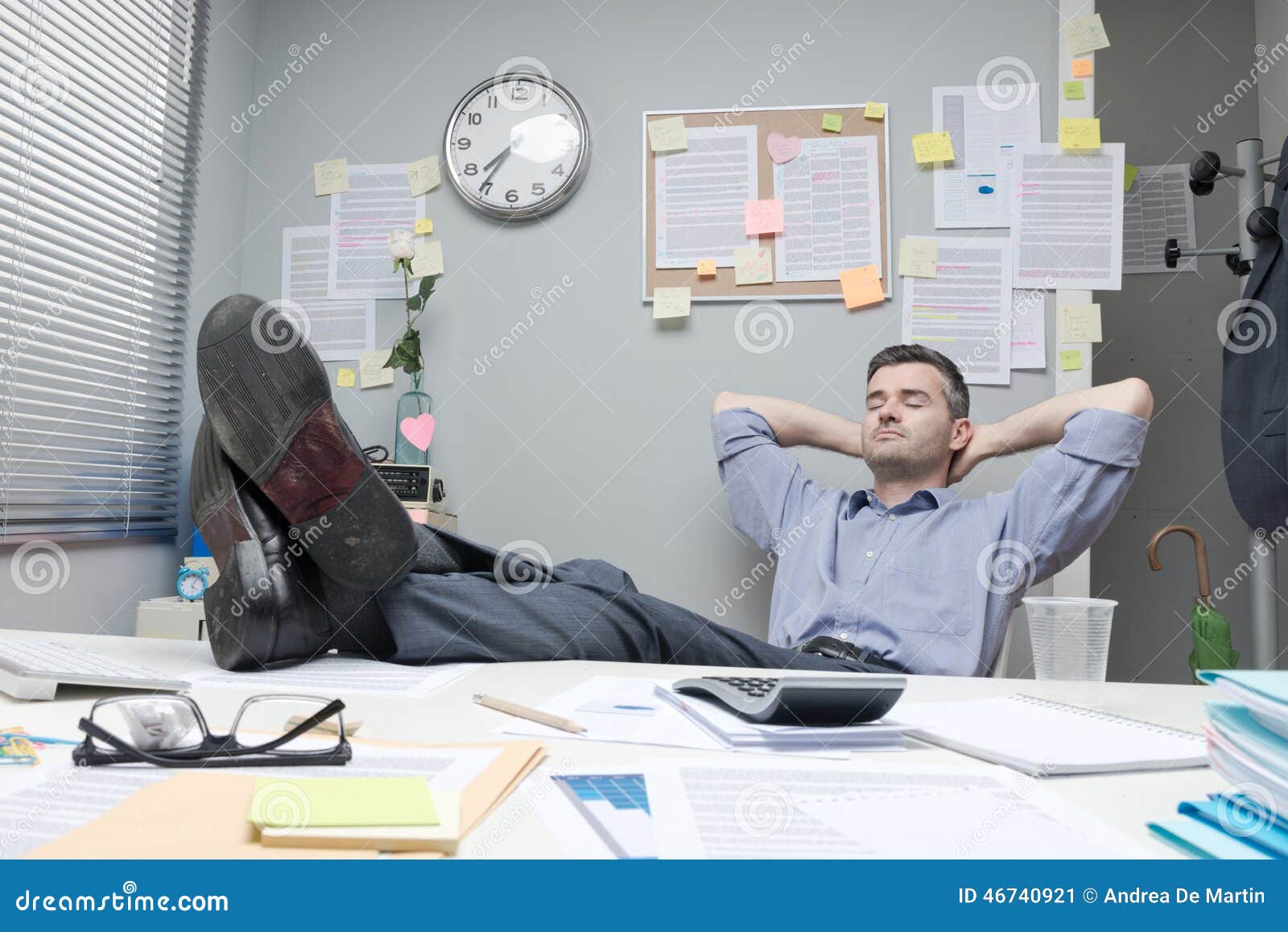 Lazy Inefficient Unproductive Man Employee Sitting In Office Workplace ...