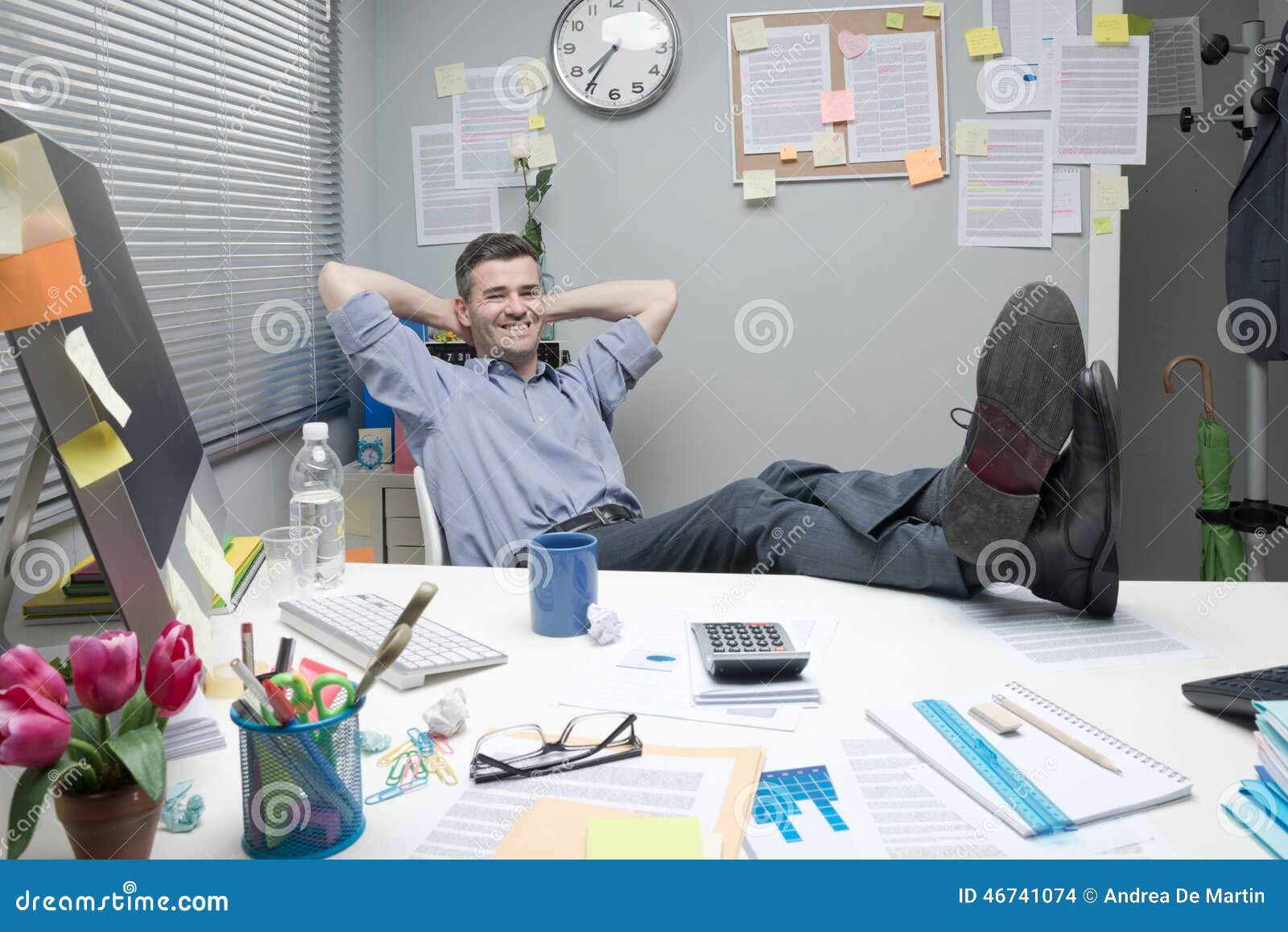 Lazy Inefficient Unproductive Man Employee Sitting In Office Workplace ...