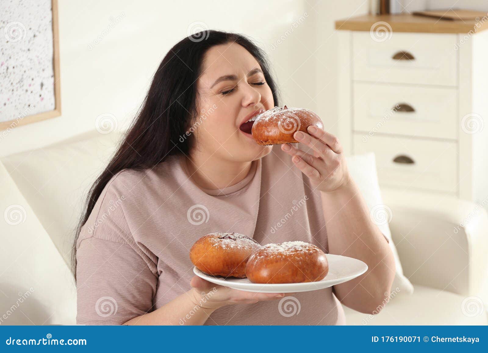 Lazy Overweight Man Eating Pizza While Laying On A Bed Stock ...